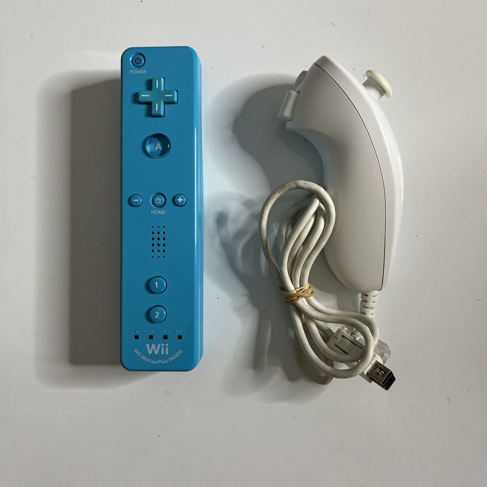 Official Nintendo Wii Remote Plus Inside Blue + Nunchuck Wiimote Contr ...