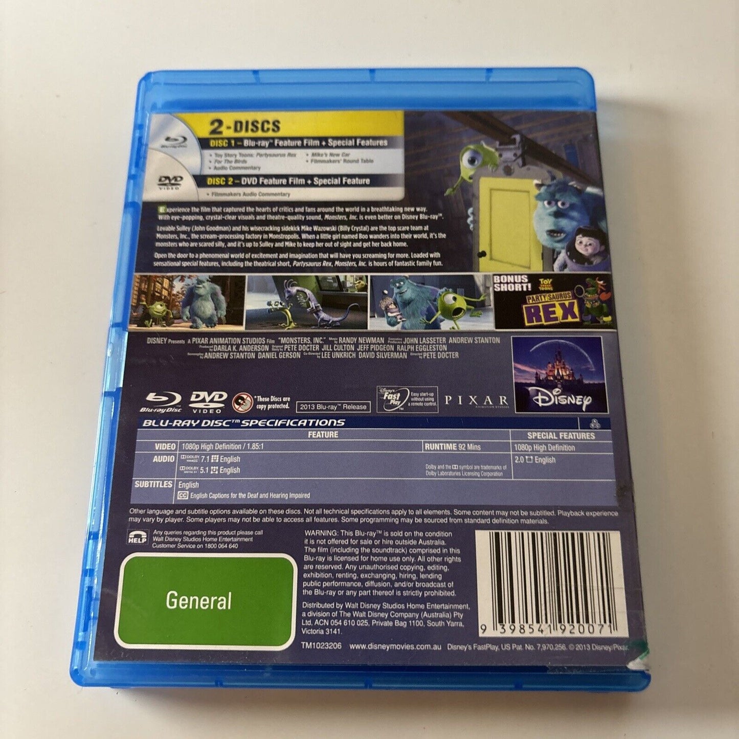 Monsters, Inc. (Blu-ray + DVD, 2001) Steve Buscemi, John Goodman All R ...