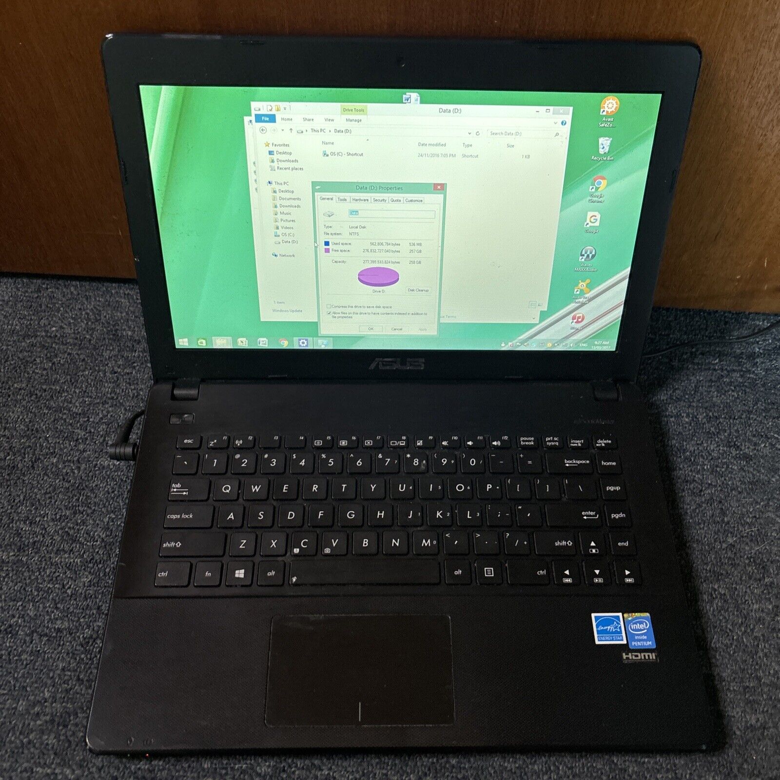 ASUS x451C Laptop Intel 2117U 4gb RAM 400gb HDD DVD *Needs Battery Rep ...