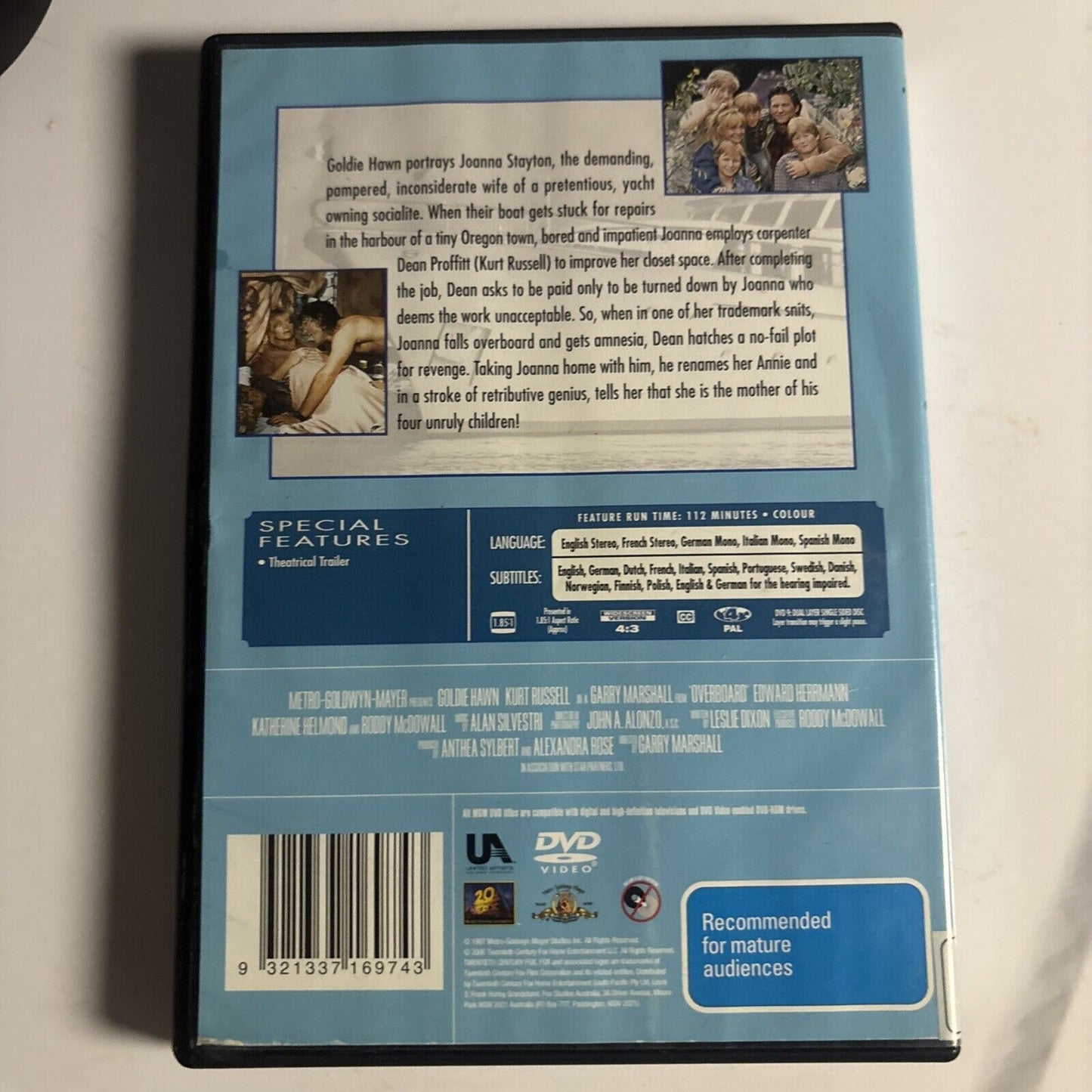Overboard (DVD, 1987) Goldie Hawn, Kurt Russell Region 4 – Retro Unit