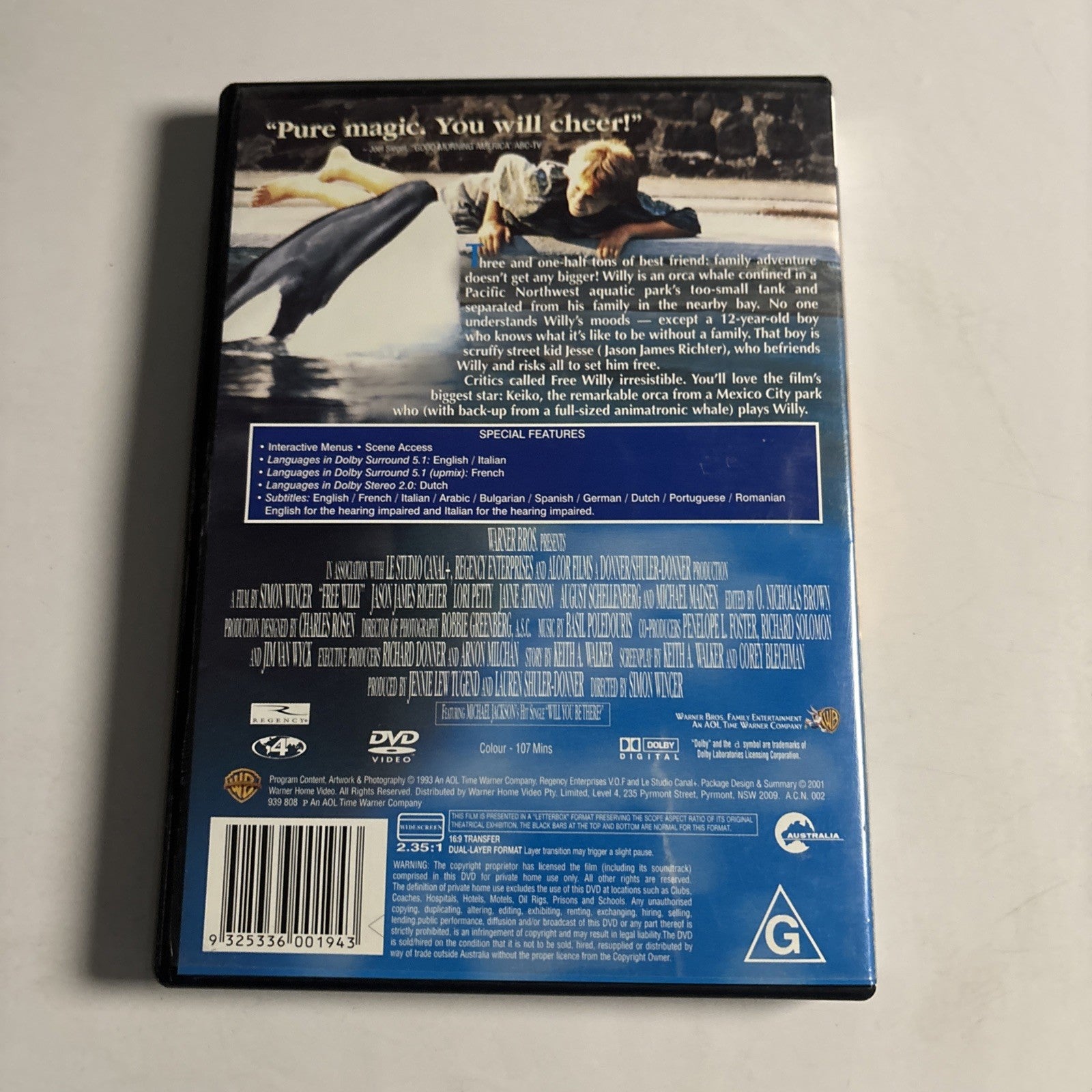 Free Willy (DVD, 1993) Region 4 – Retro Unit