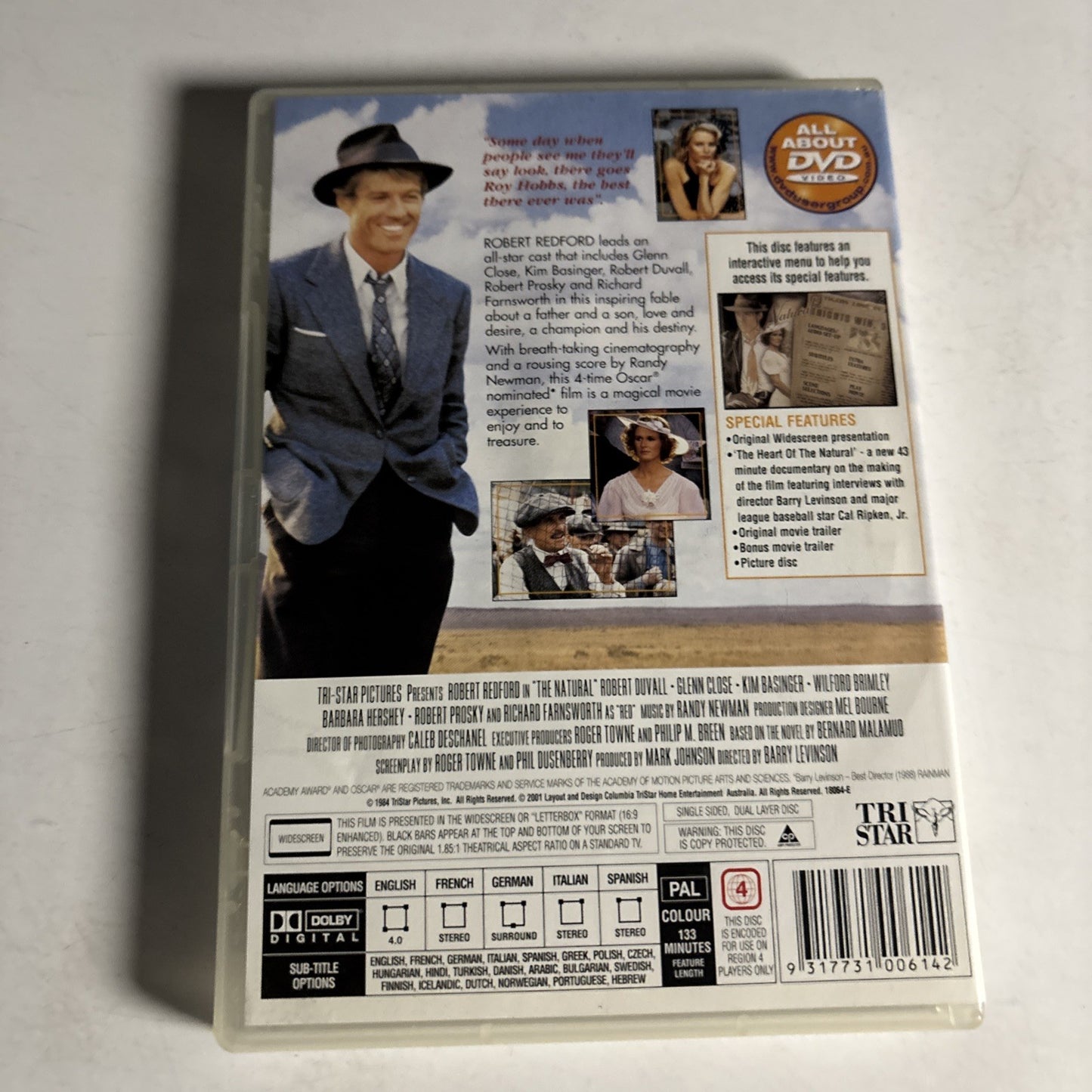 The Natural (DVD, 1984) Robert Redford Region 4 NEW – Retro Unit