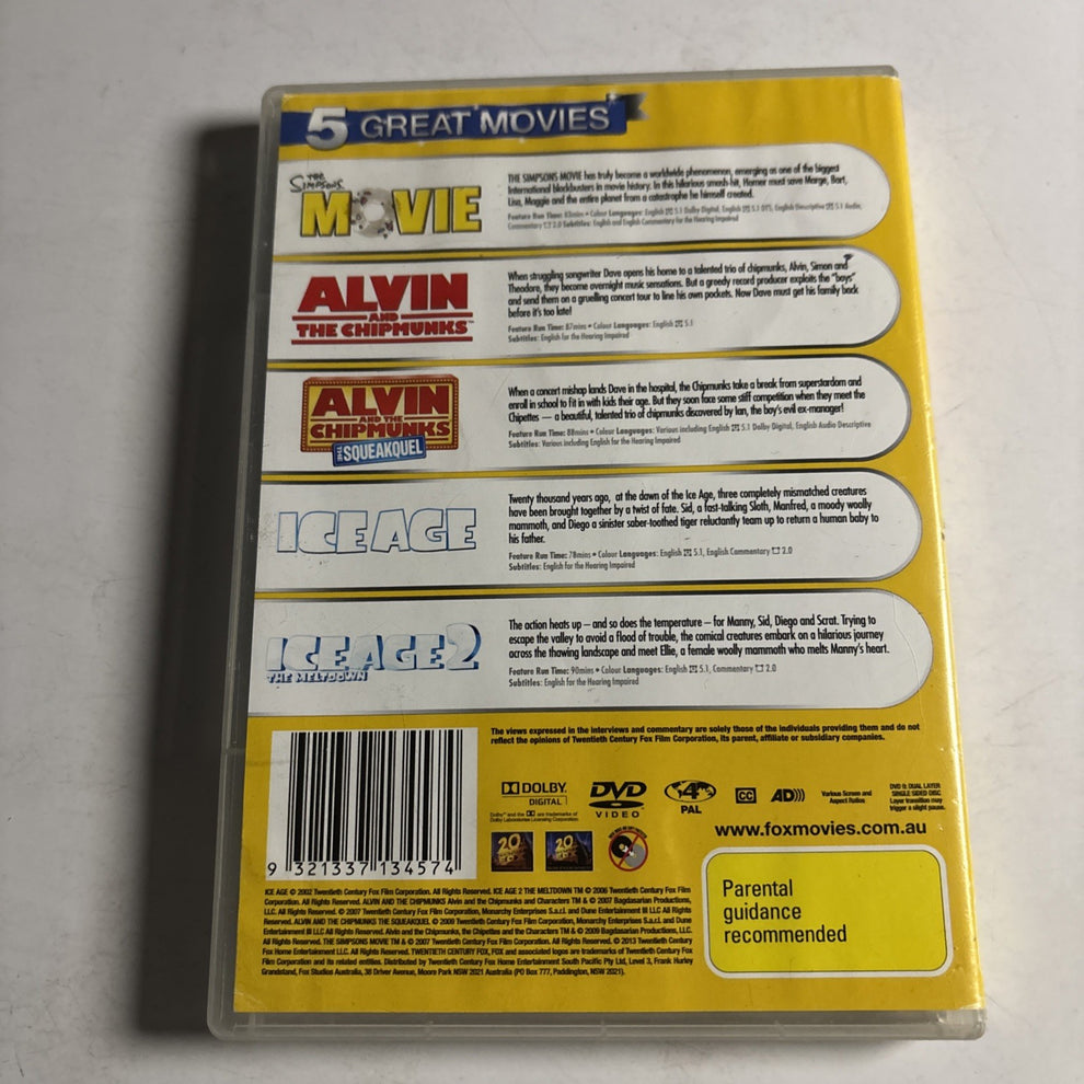 Ice Age 1 & 2 + Alvin & The Chipmunks 1 & 2 + The Simpsons Movie DVD R ...