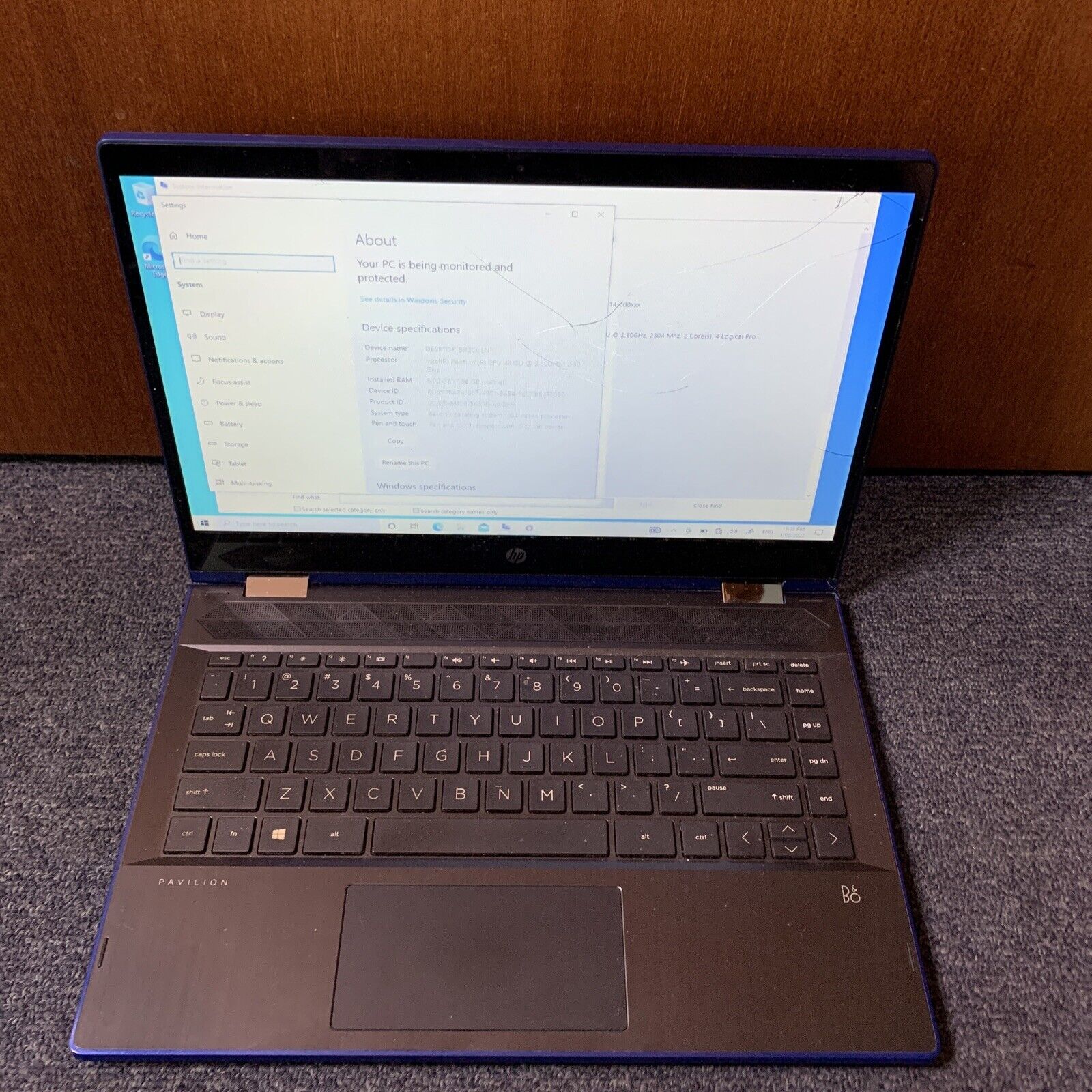 HP Pavilion x360 Convertible 14" 4415U 2.3Ghz 8GB 128GB *Cracked Scree ...