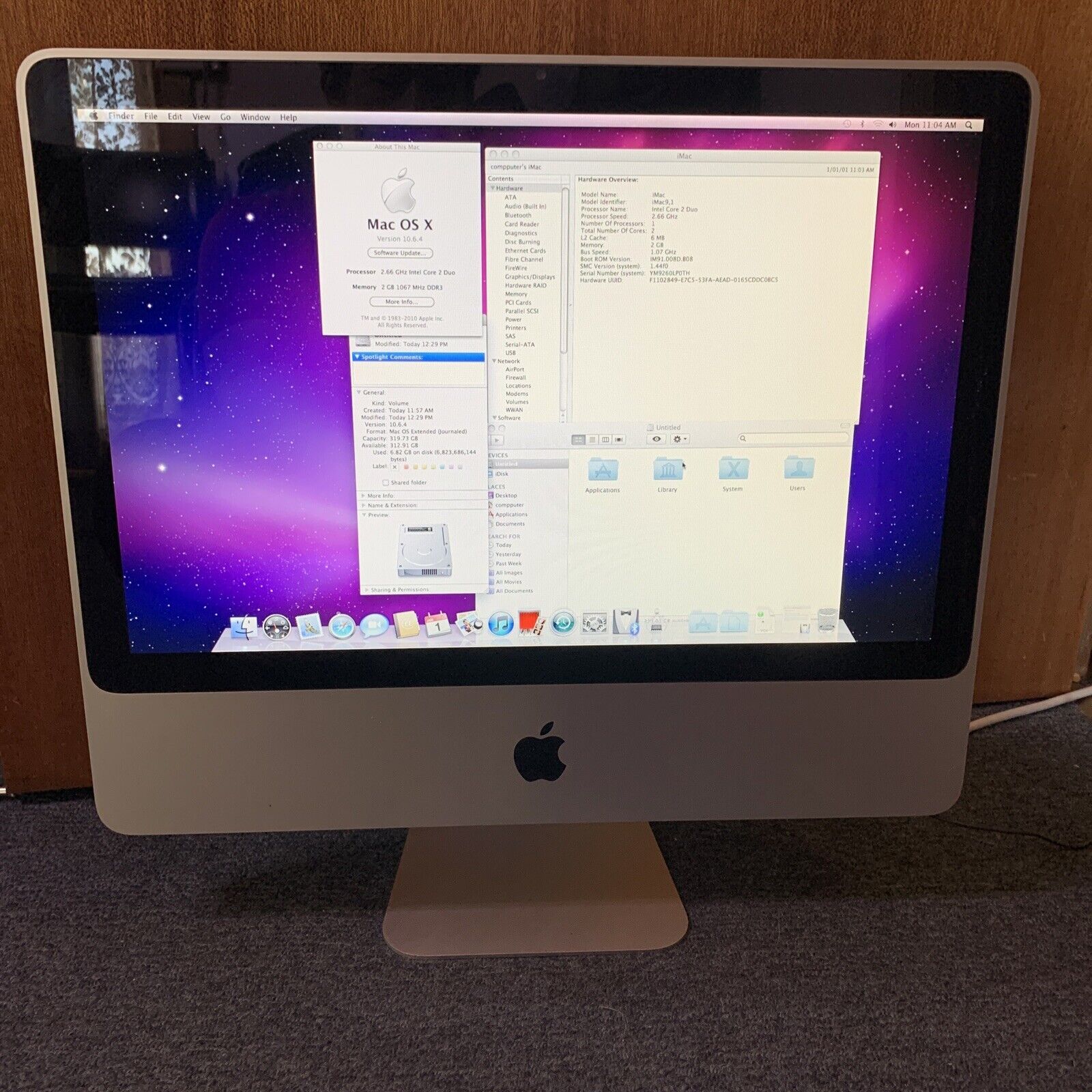 Apple iMac A1224 20" 2.4ghz Core 2 Duo 2gb RAM 320GB DVD Burner WiFi ...