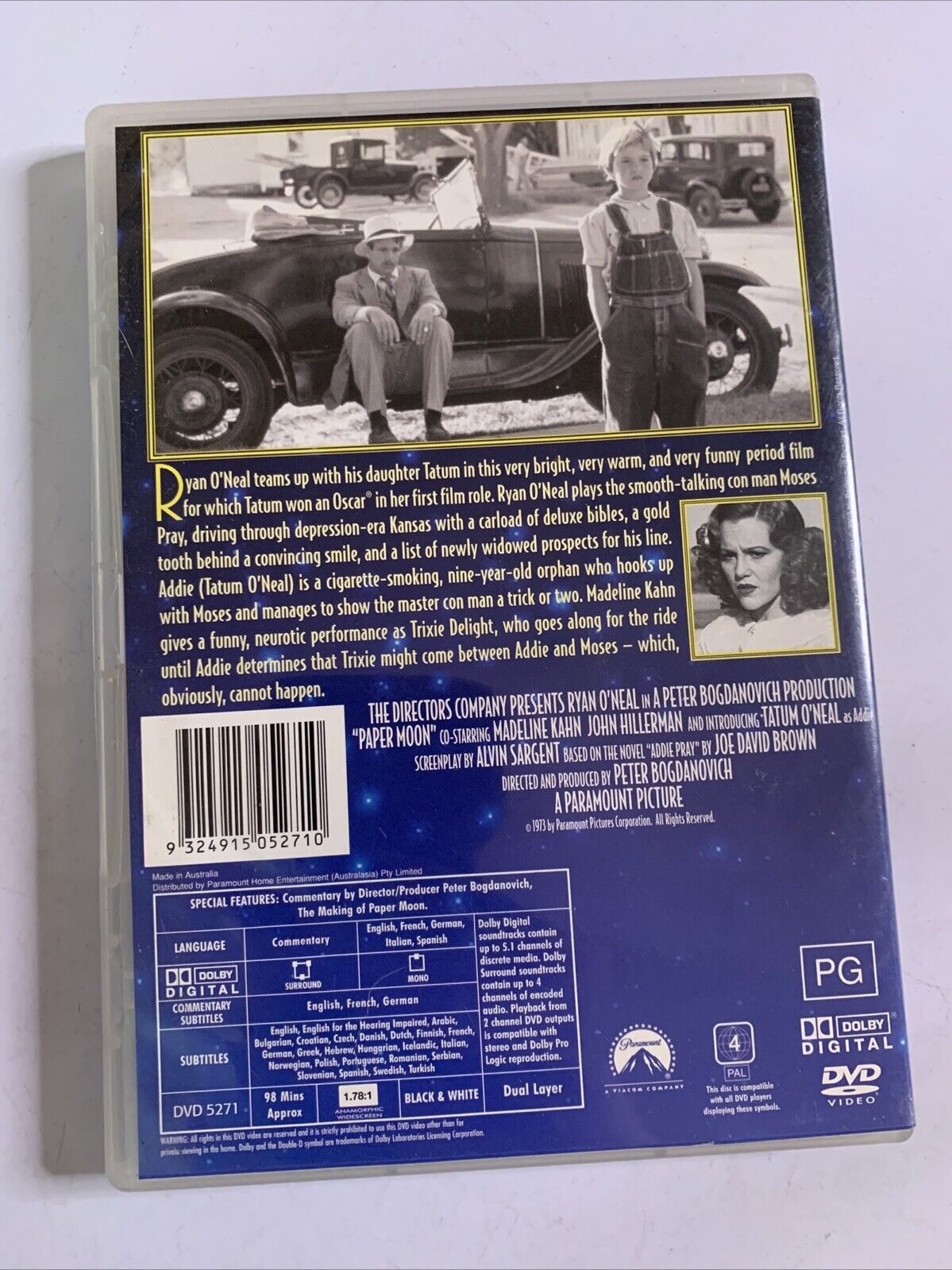 Paper Moon (DVD, 1973) Ryan O'neal, John Hillerman, Tatum O'neal Regio ...