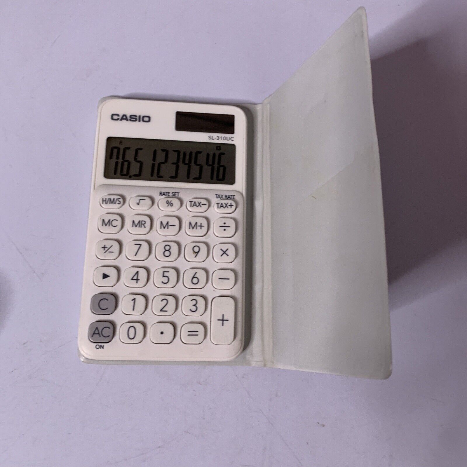 Casio 10-Digit Compact Tax Handheld Calculator White Battery & Solar S ...