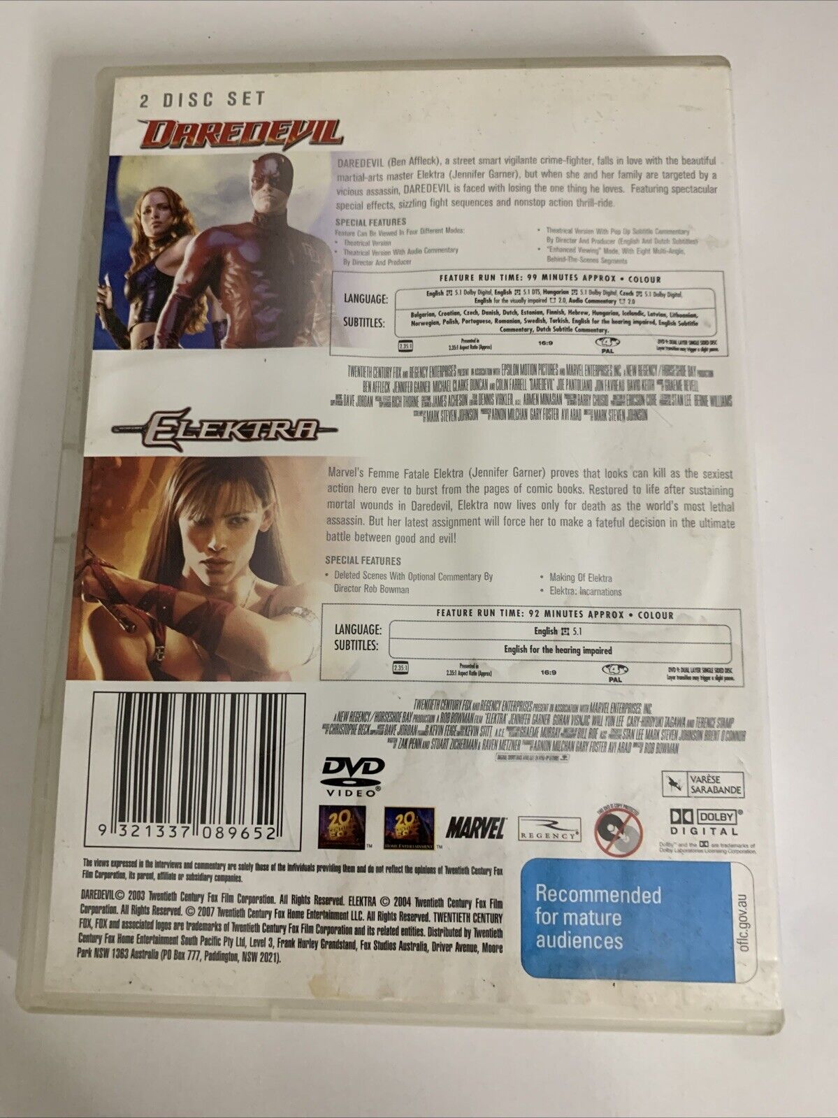 Elektra / Daredevil (DVD, 2005, 2-Disc) Ben Affleck, Jennifer Garner R ...