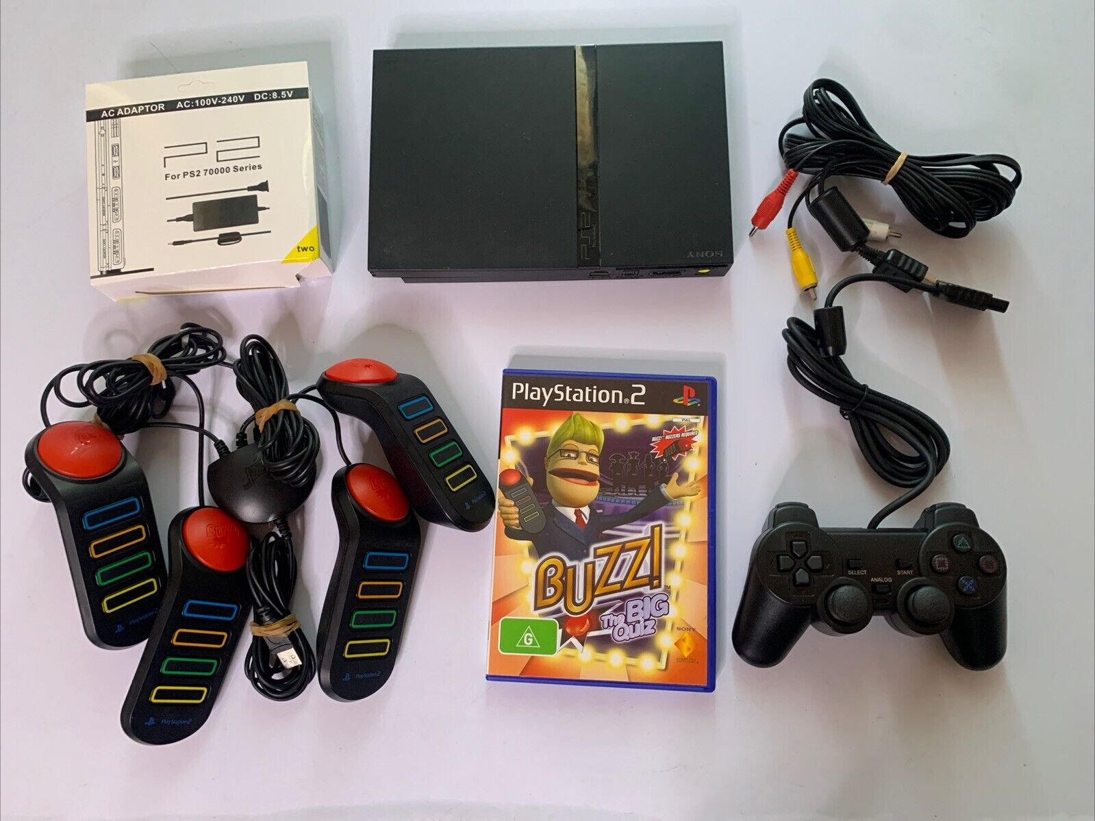 Sony PlayStation 2 Slim PAL Console Buzz Bundle Game Buzzer Cables Con ...
