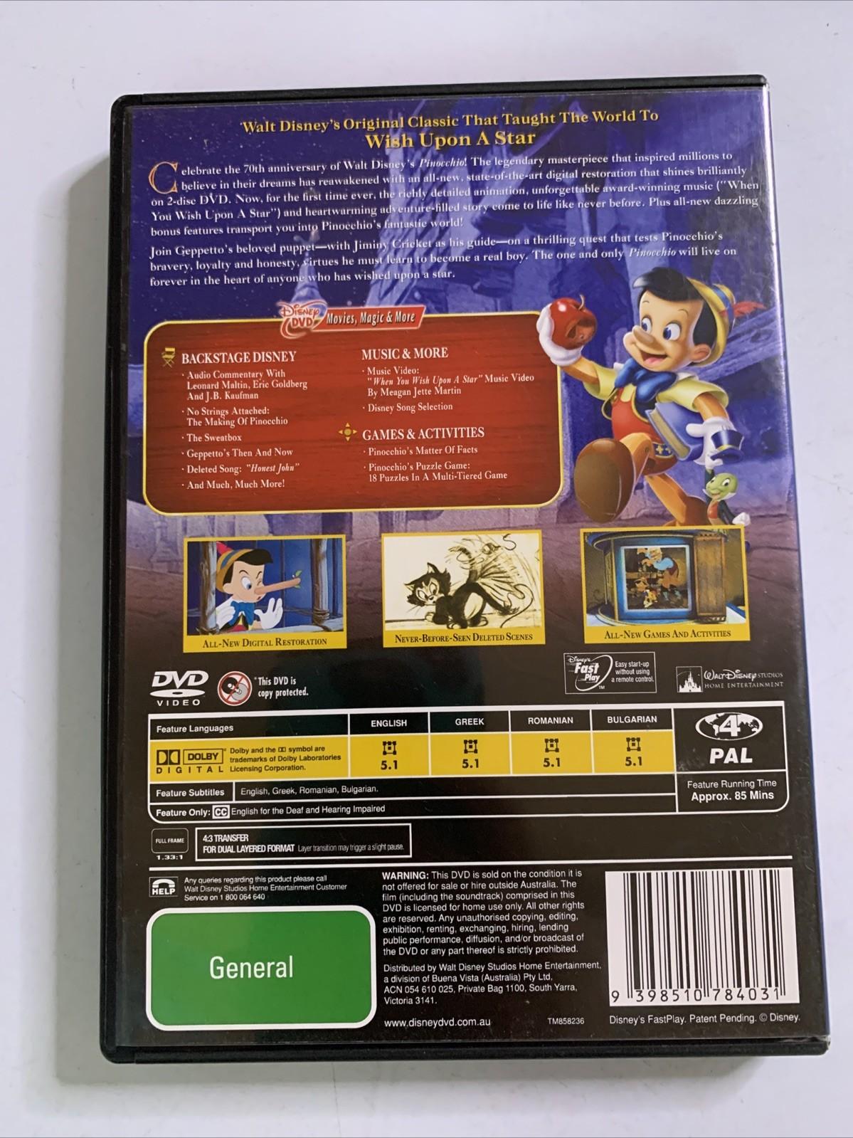 Pinocchio (Platinum Edition, DVD, 1940, 2-Discs) Disney Animation Regi ...
