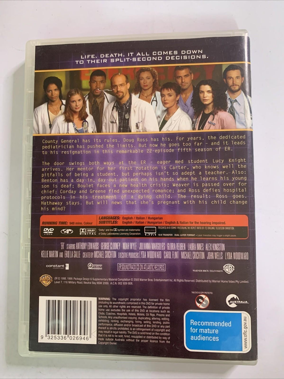 ER : Season 5 (DVD, 1998, 6-Discs) Region 4 – Retro Unit
