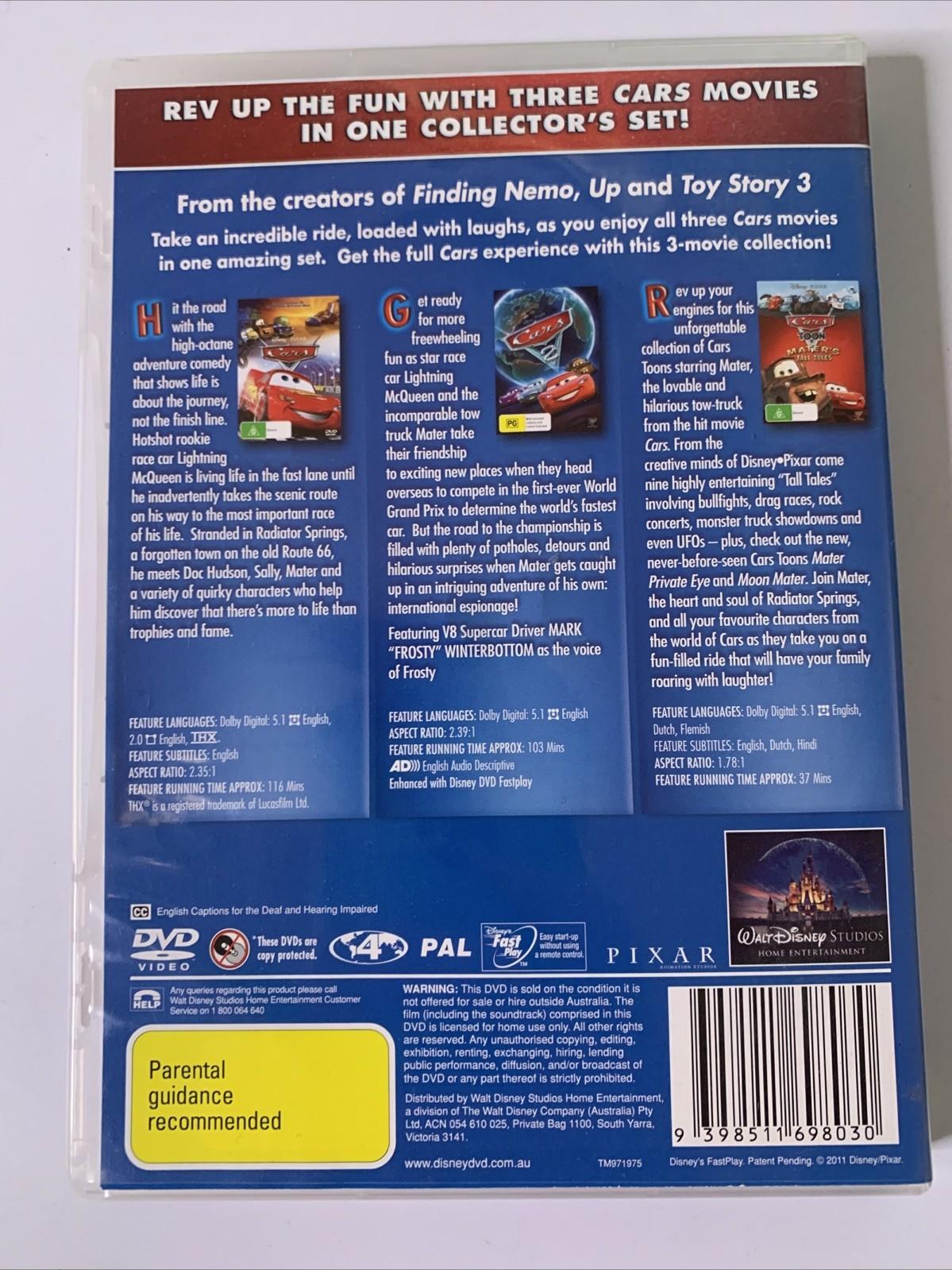 Cars / Cars 2 / Cars Toons (DVD, 2011, 3-Discs) Disney Pixar Film Regi ...