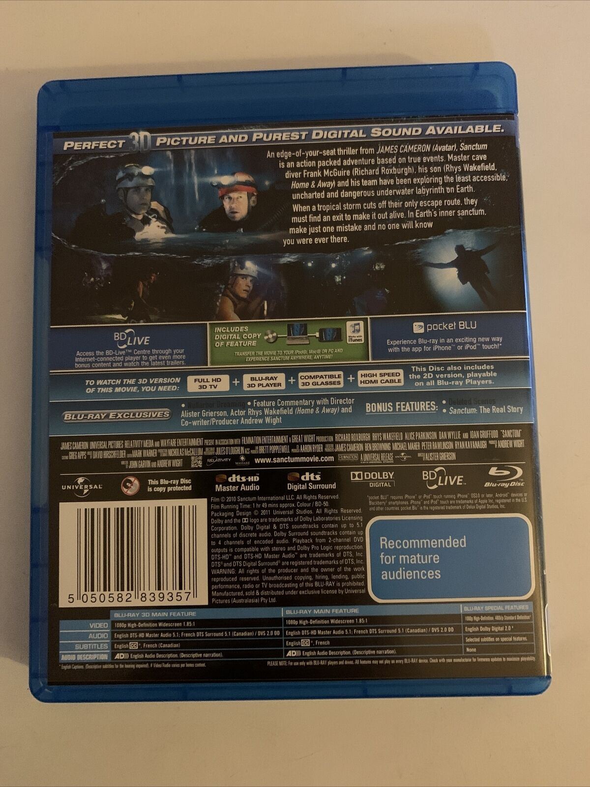 Sanctum (Blu-ray 3D, 2011, 3-Disc Set) Richard Roxburgh, Ioan Gruffudd – Retro Unit