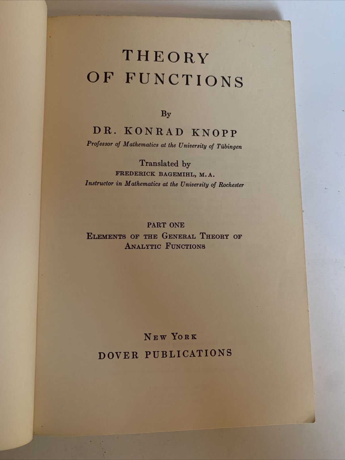 Theory Of Functions Part 1 By Konrad Knopp 1945 First American Editio