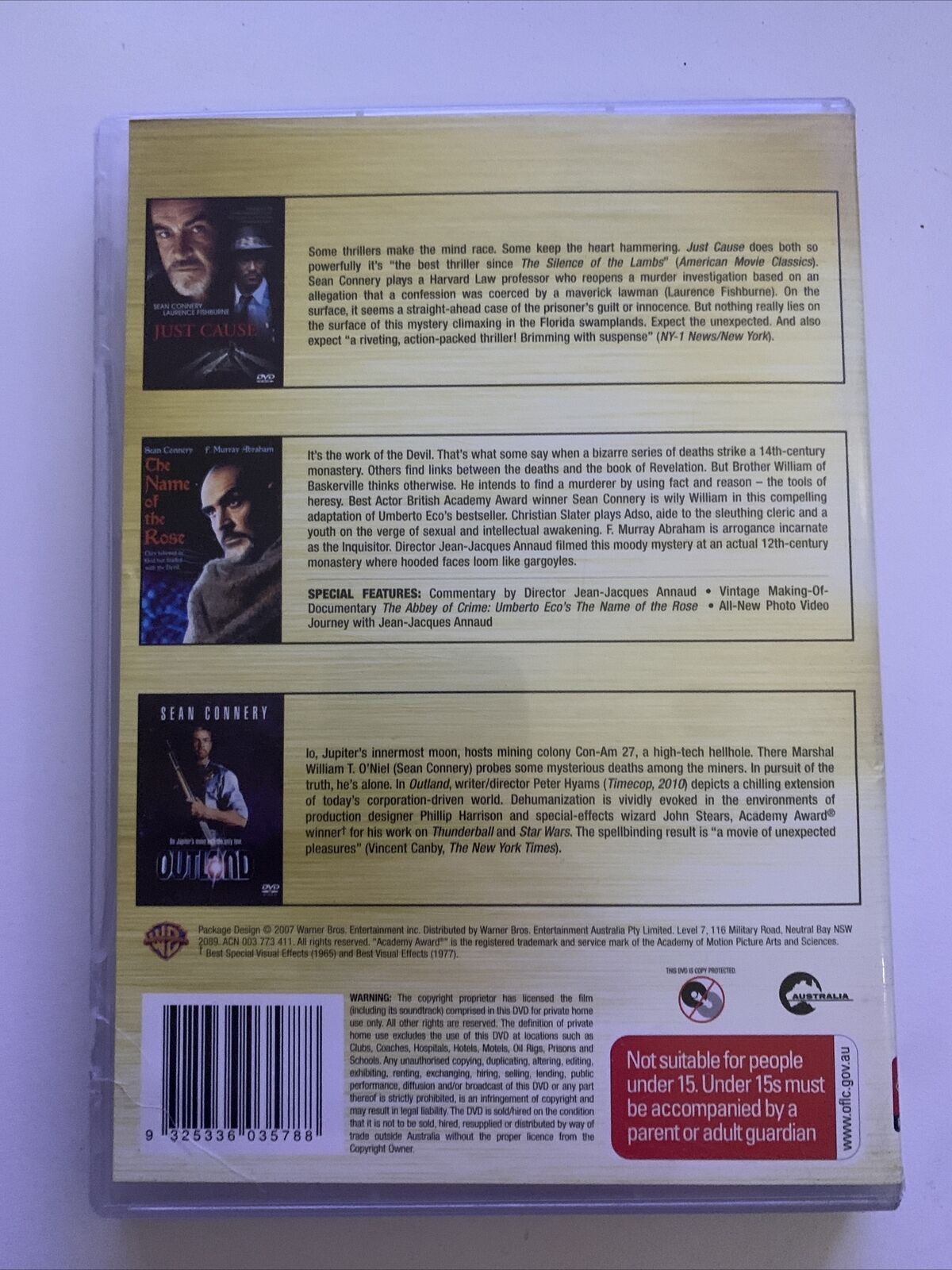 Name Of The Rose / Outland / Just Cause (DVD) Sean Connery 3x Movie. R ...
