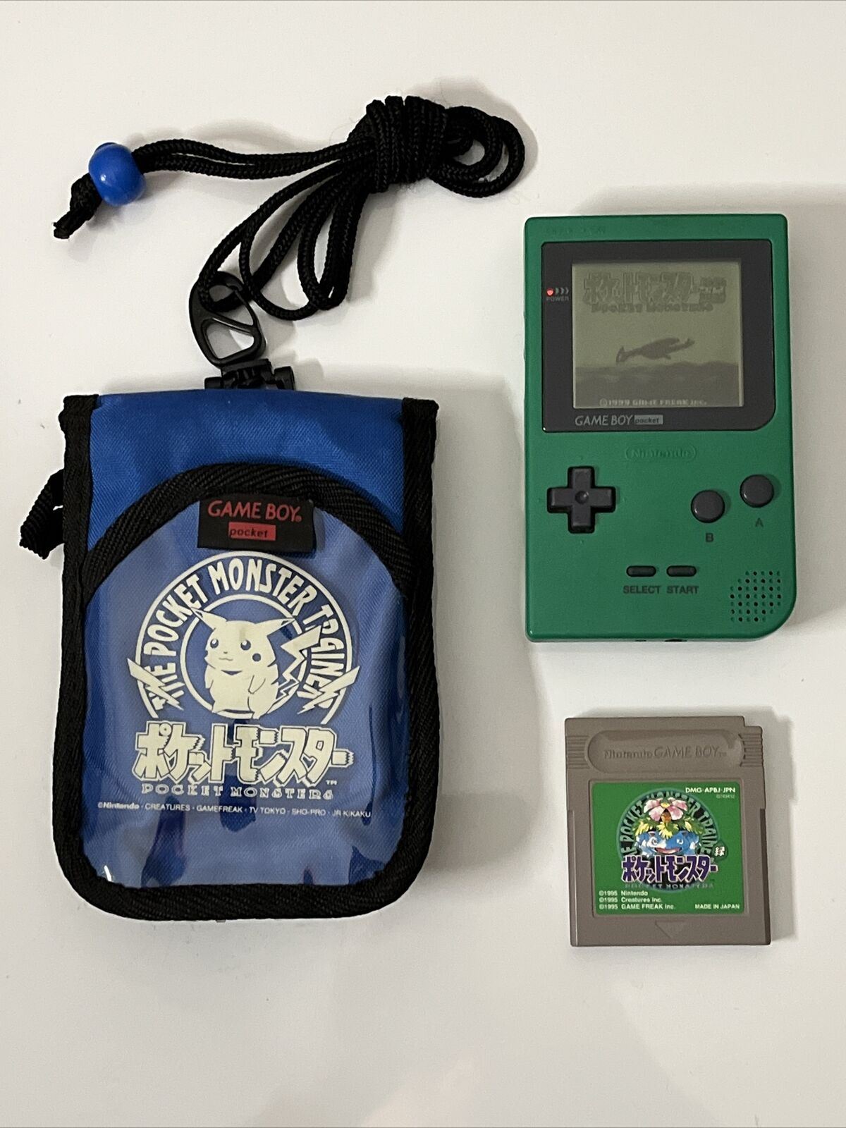 Nintendo Gameboy Pocket Green Console Pokemon Case & Pokemon Green Gam ...