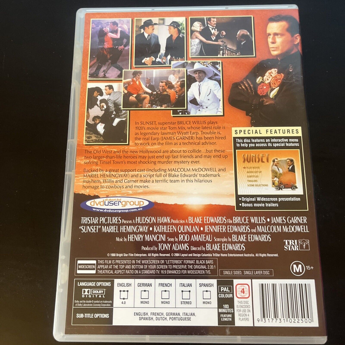 Sunset (DVD, 1988) Malcolm McDowell, Bruce Willis, James Garner NEW Re ...