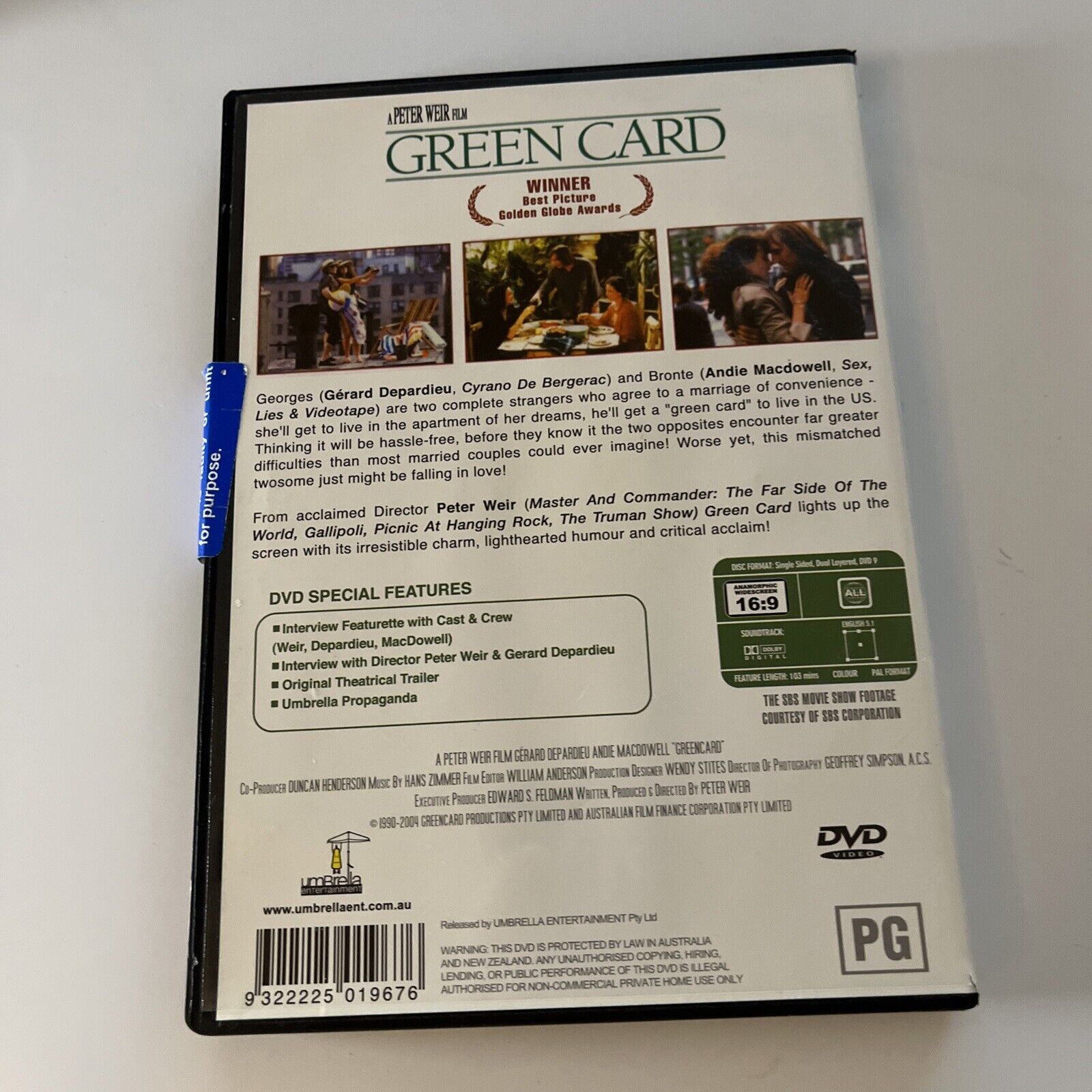 Green Card (DVD, 1990) Gerard Depardieu, Andie Macdowell NEW All Regio ...