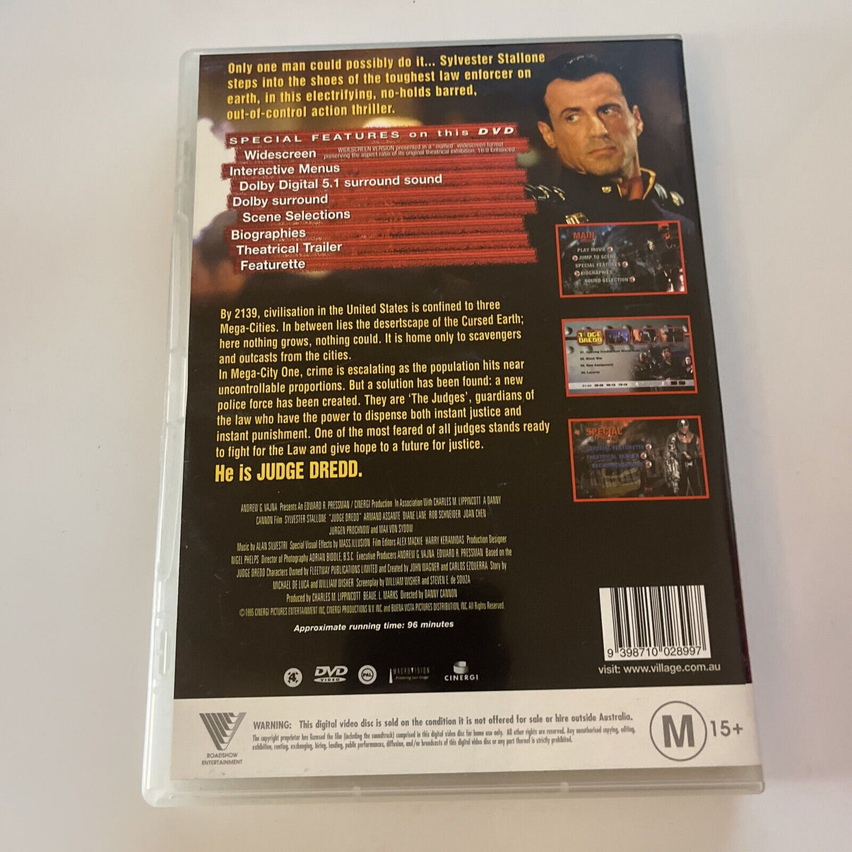 Judge Dredd (DVD, 1995) Rob Schneider, Sylvester Stallone Region 4 ...