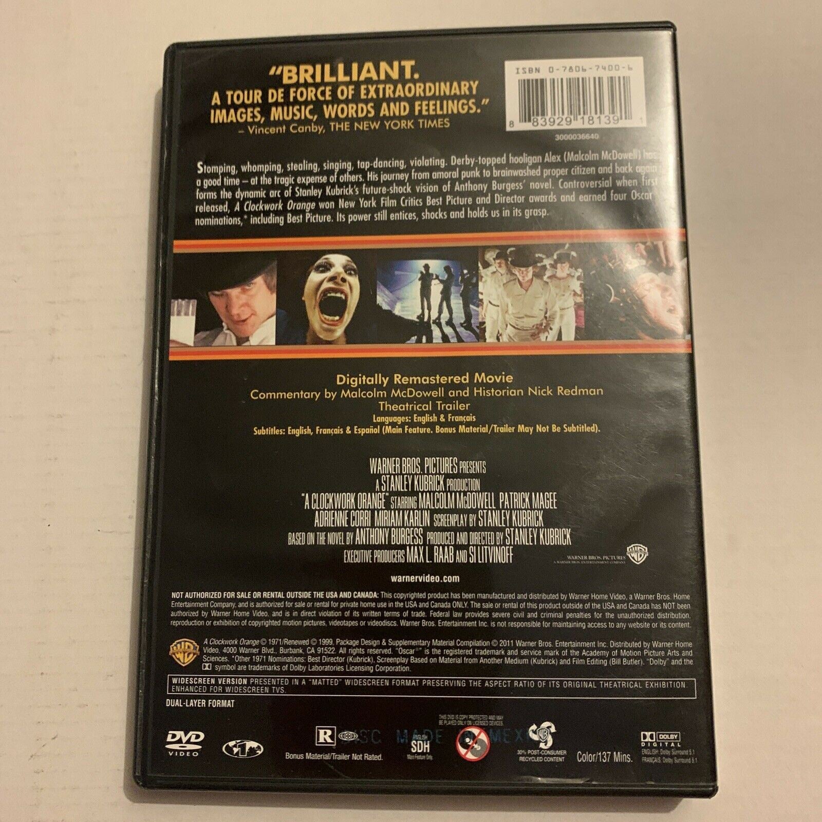 Stanley Kubrick's: A Clockwork Orange (DVD, 1971) Malcolm McDowell, Pa ...