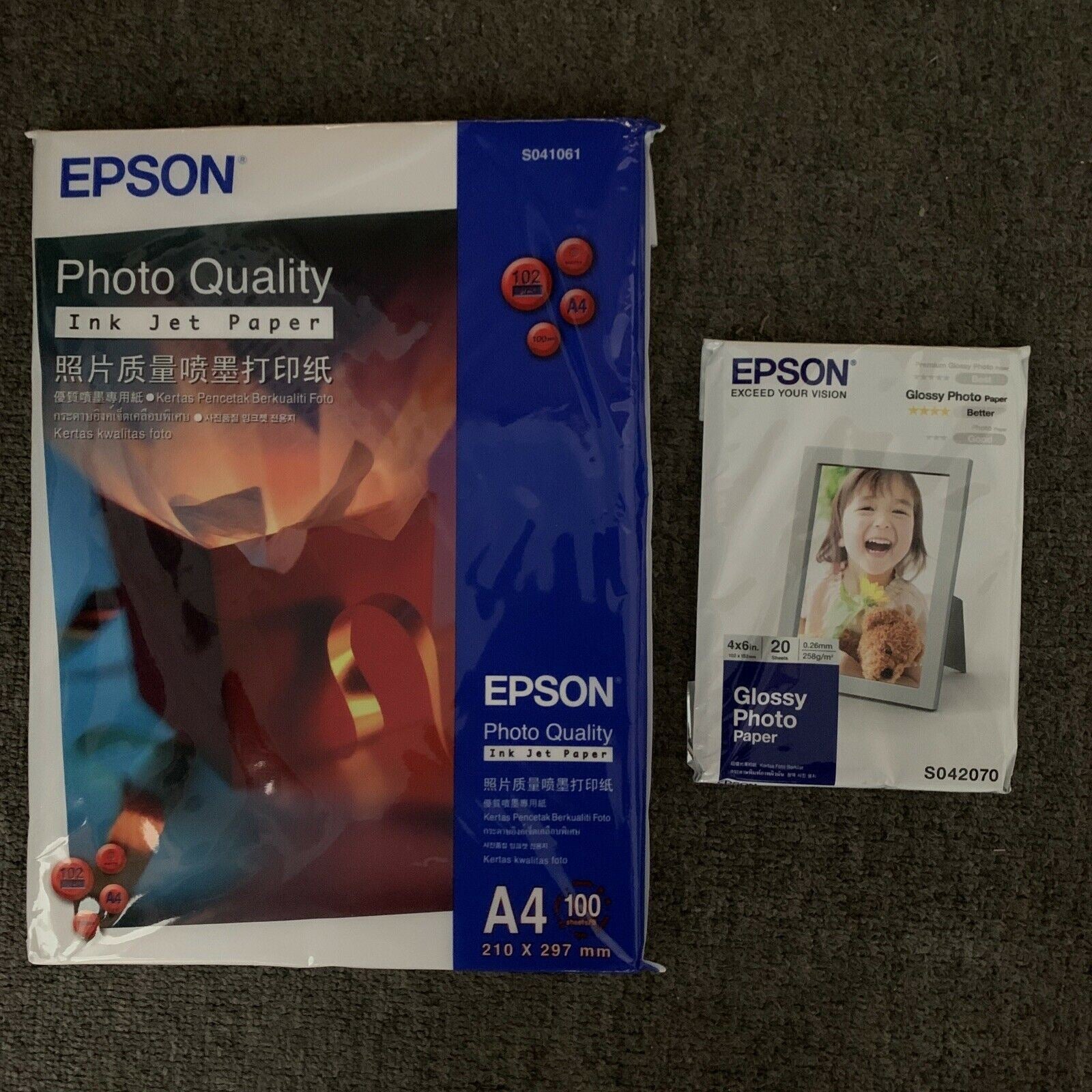 Epson Photo Ink Jet Paper A4 100 Sheets & Glossy Photo Paper 4x6" 20 s ...