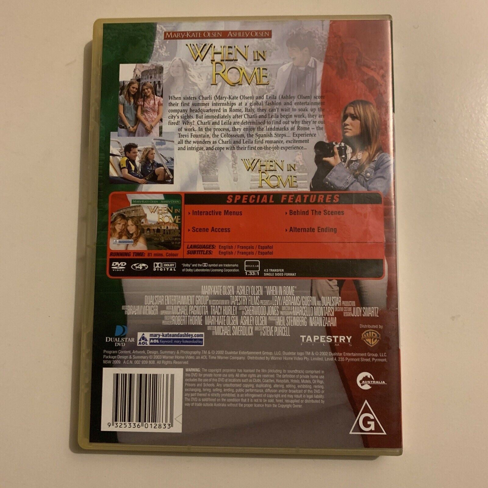 When In Rome (DVD, 2002) Mary-Kate Olsen, Ashley Olsen. Region 4 ...