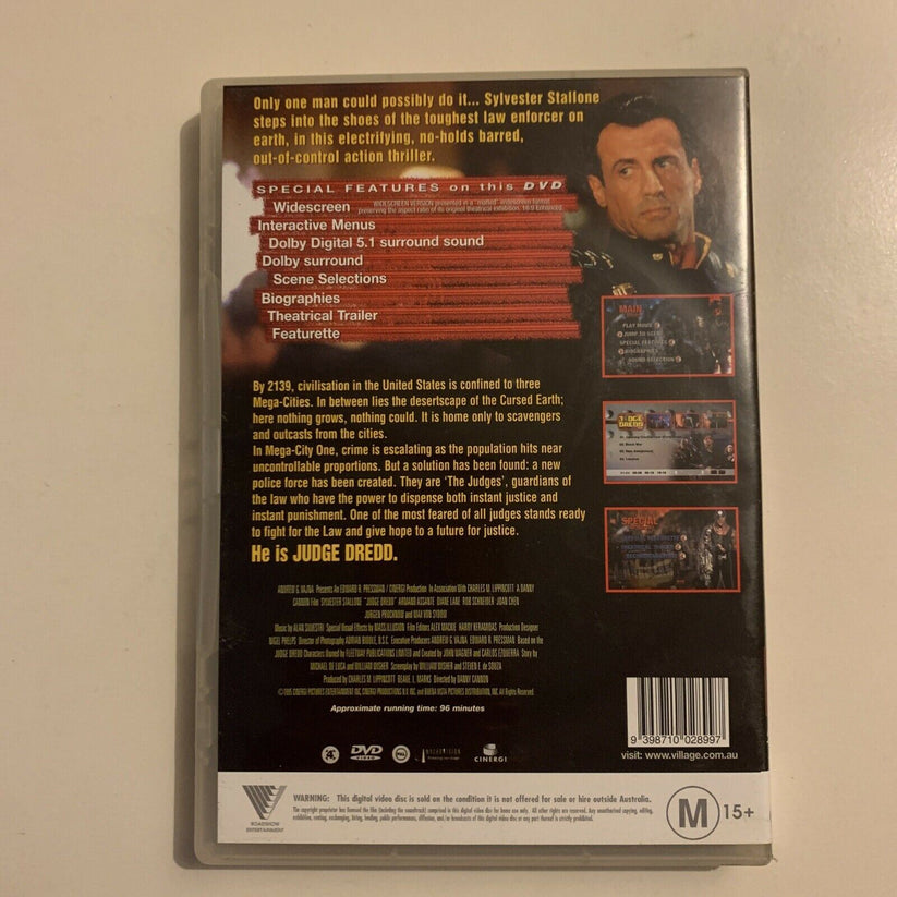 Judge Dredd (DVD, 1995) Sylvester Stallone. Region 4 – Retro Unit