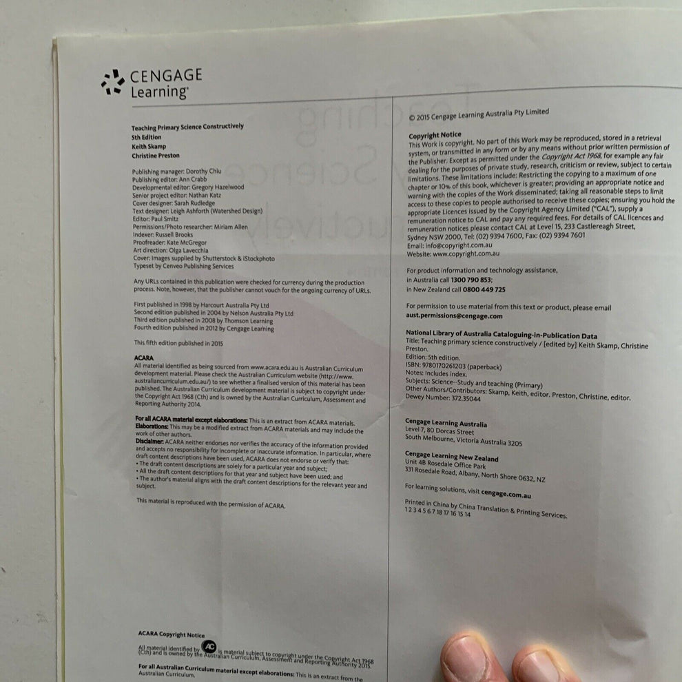 Teaching Primary Science Constructively 5th Ed Keith Skamp & Christine ...