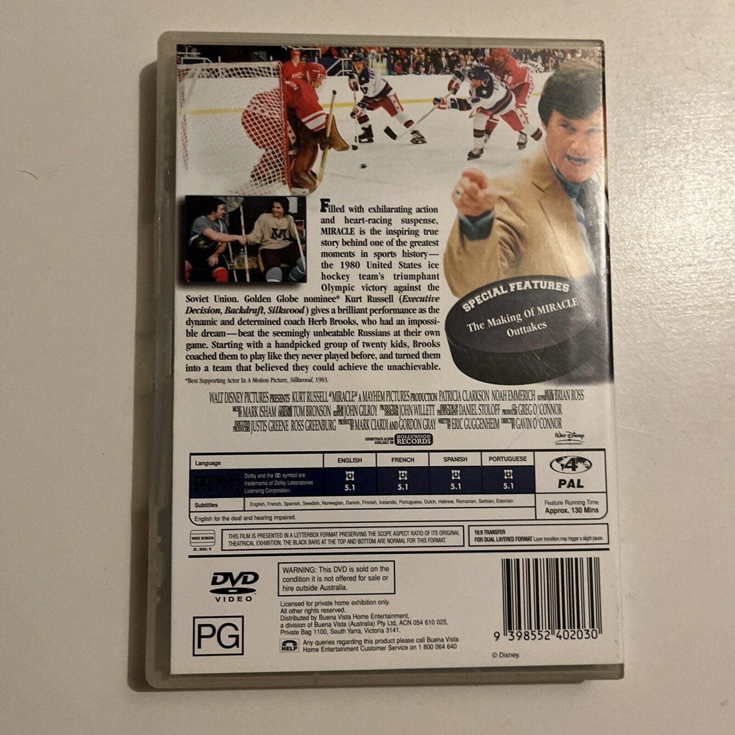 Miracle (DVD, 2004) Kurt Russel. True Story Disney Film. Region 4 ...