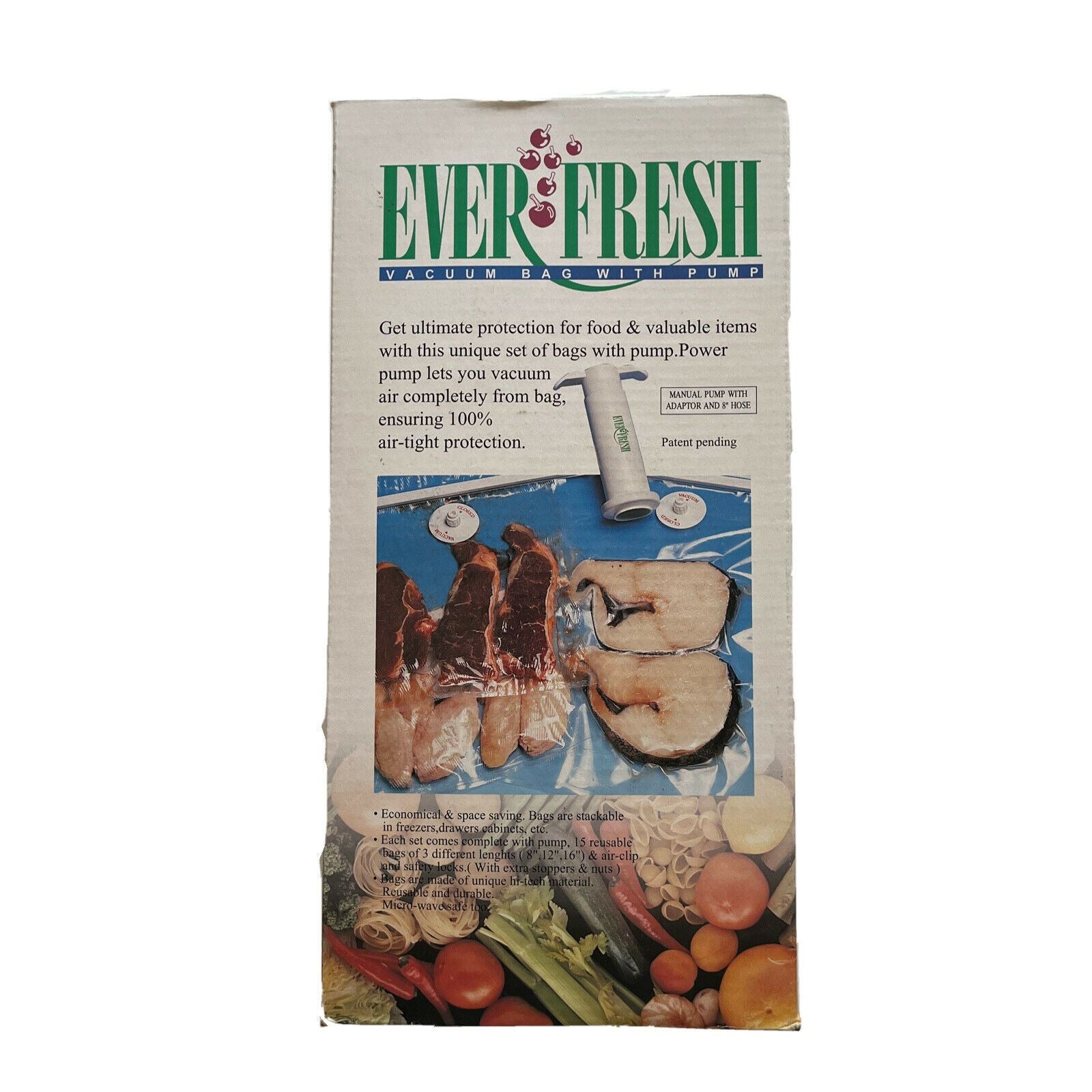 EverFresh - Vacuum Bag With Pump - 15 Reusable Bags (8",12",16 ...