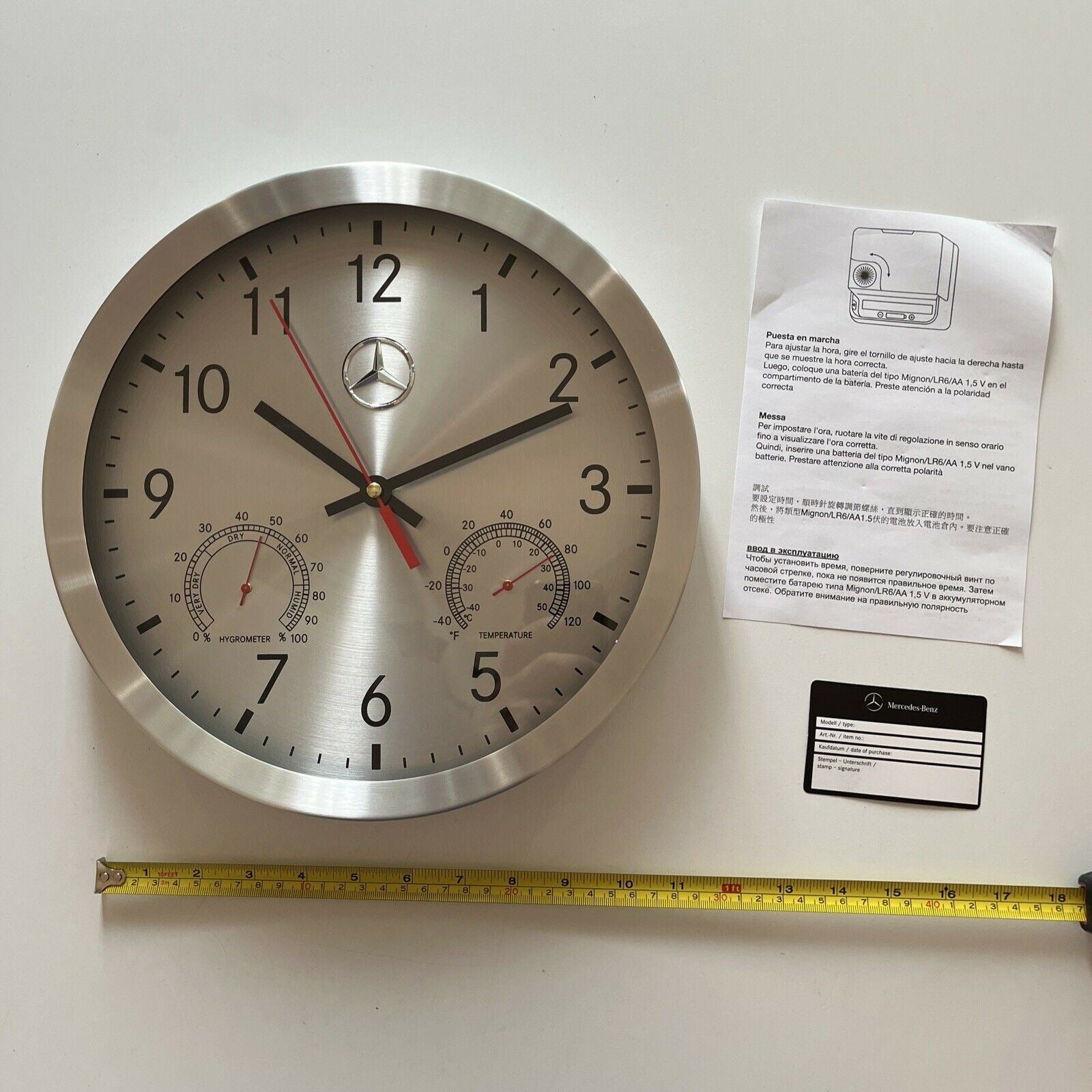 Mercedes Benz Wall Clock With Hygrometer & Temperature 30cm Diameter ...