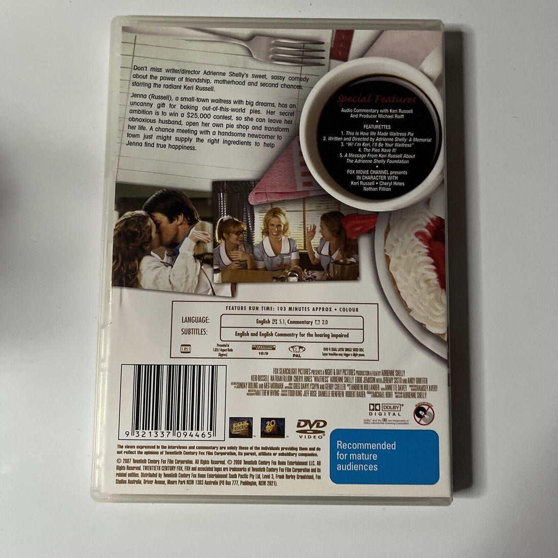 Waitress (DVD, 2007) Keri Russell, Nathan Fillion, Cheryl Hines Region – Retro Unit