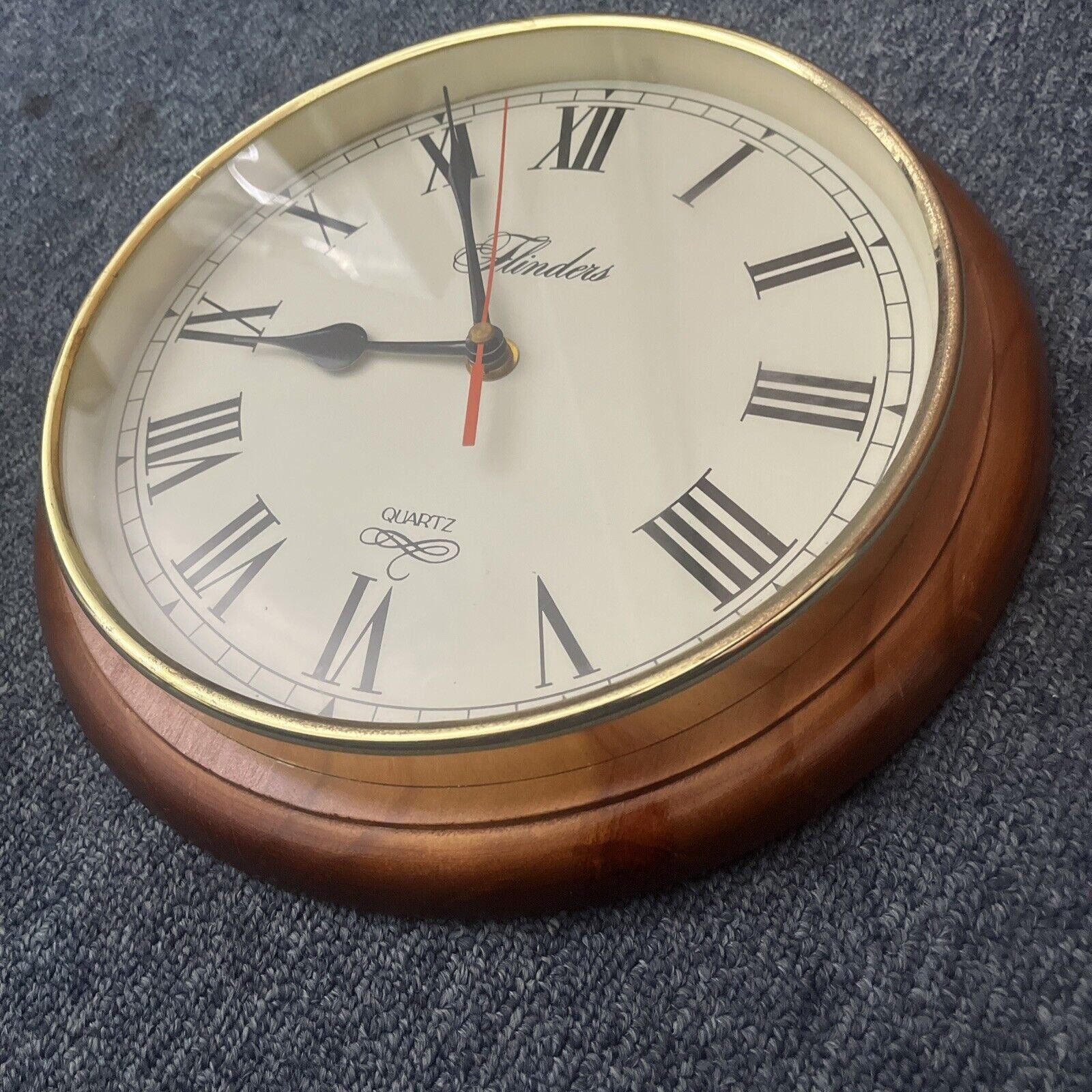 Flinders Wall Clock Quartz 28cm Diameter Wooden Frame – Retro Unit