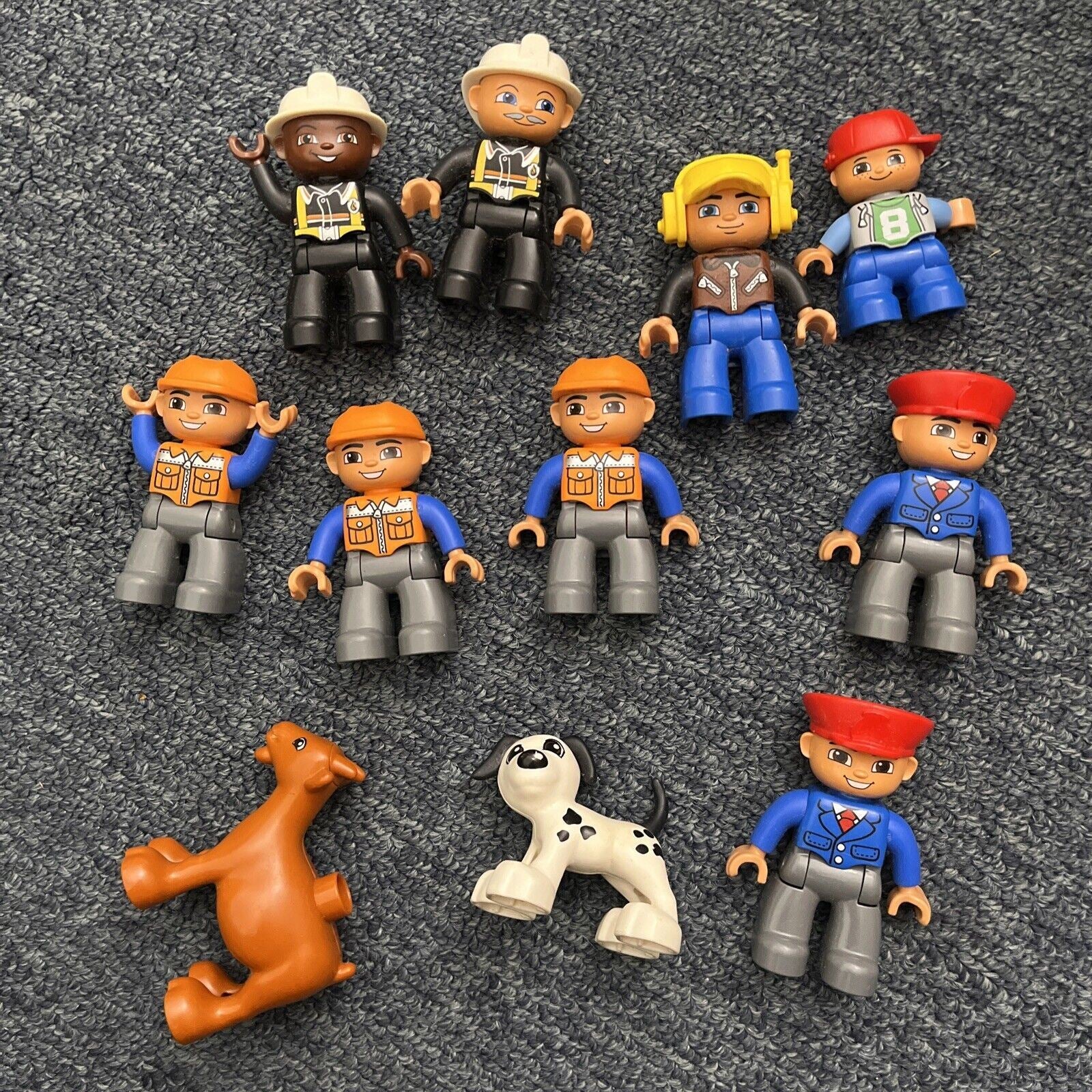 11x Lego Duplo Figure Construction Workers, Boy, Dog, Goat, Train Cond ...