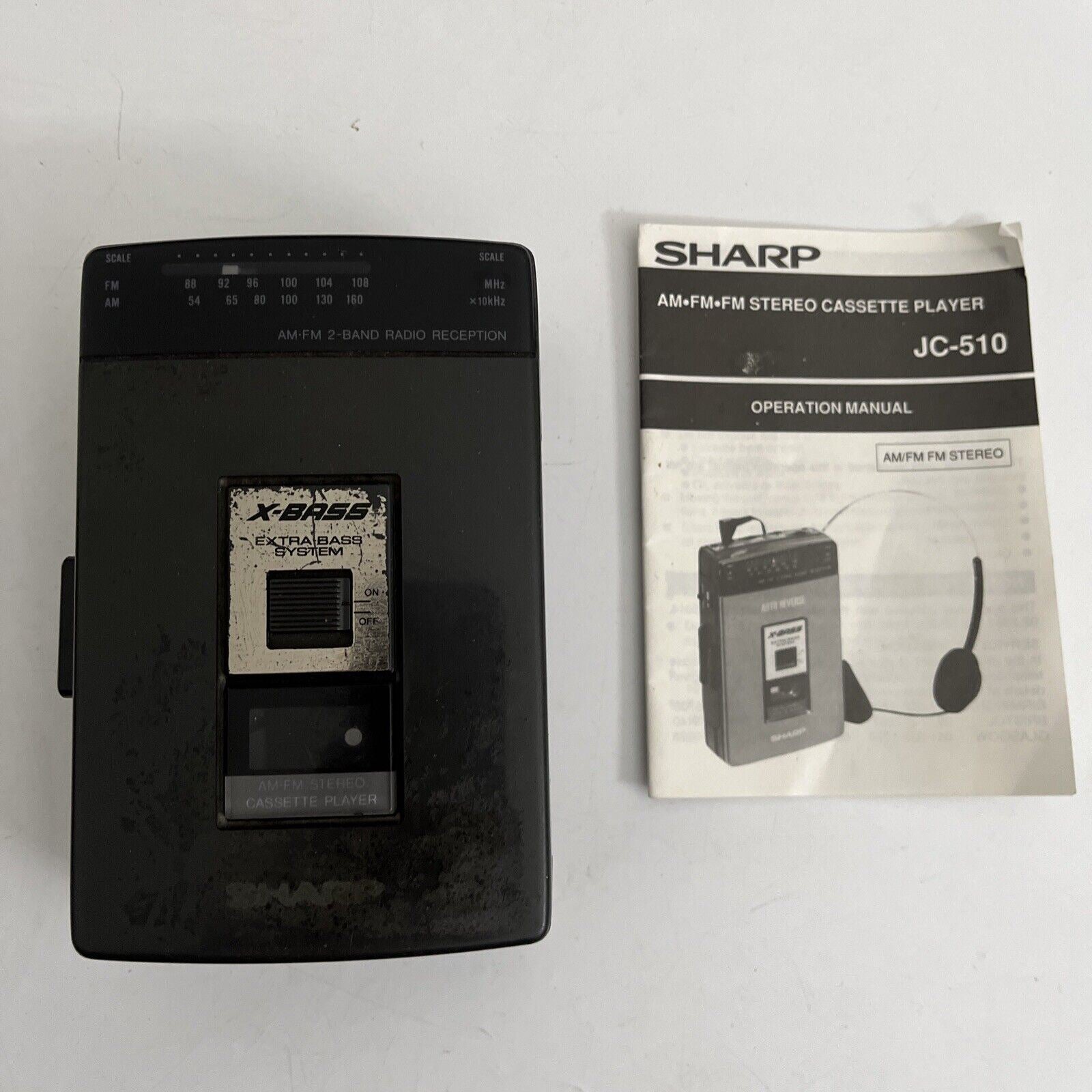 Sharp AM/FM Stereo Portable Cassette Player JC-510 with Manual – Retro Unit