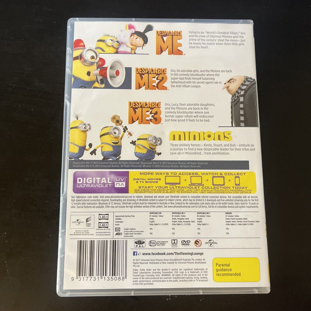 Despicable Me 1 2 3 + Minions (DVD, 2017, 4-Disc) Region 4 – Retro Unit