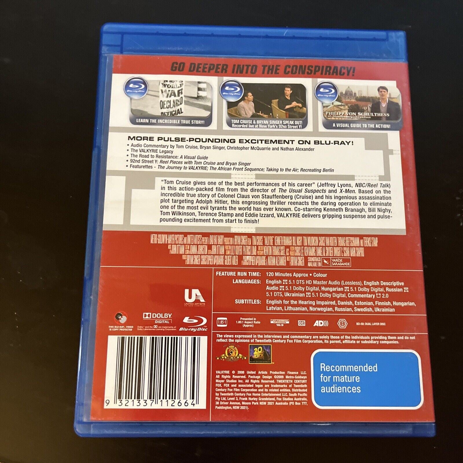Valkyrie (Blu-ray, 2008) Tom Cruise, Bill Nighy, Kenneth Branagh Regio ...