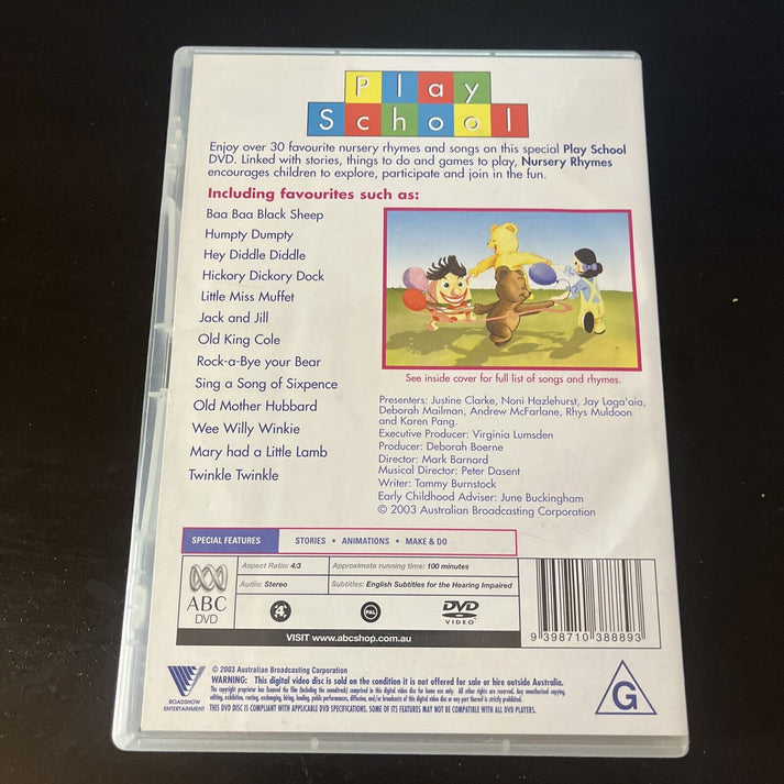 Play School - Nursery Rhymes (DVD, 2001) Region 4 – Retro Unit