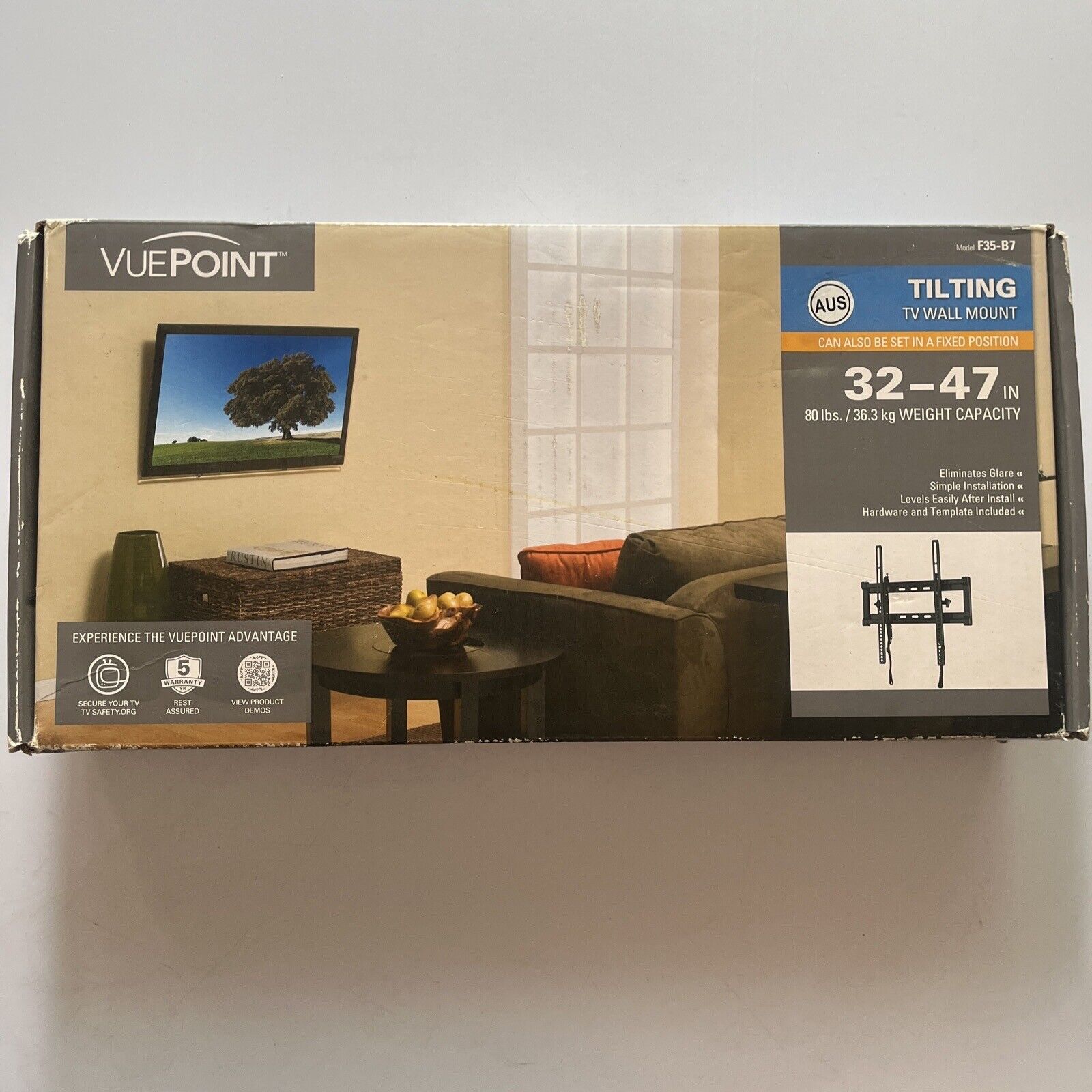 Vuepoint Tilting TV Wall Mount 32-47in 36.3kg Weight Capacity F35-B7 ...