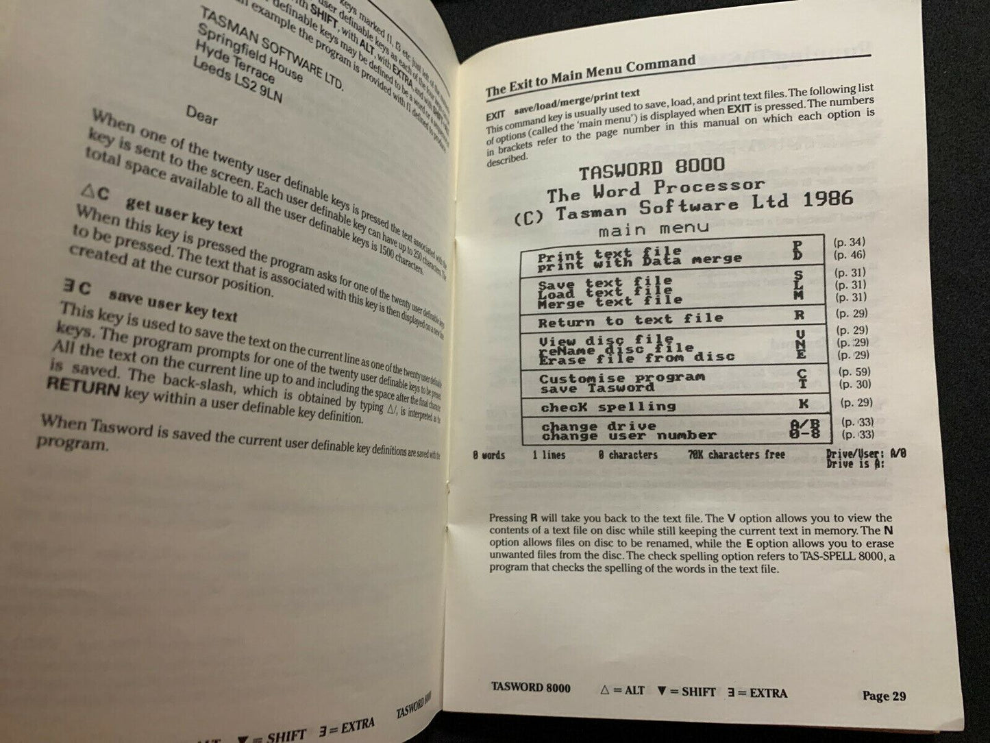 Vintage TASWORD 8000 The Word Processor Amstrad Manual – Retro Unit