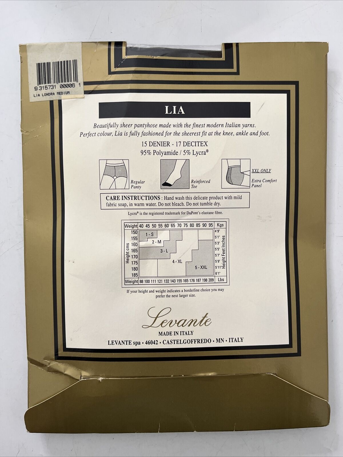 Levante Lia Pantyhose Londra Medium Ultra Sheer New Retro Unit