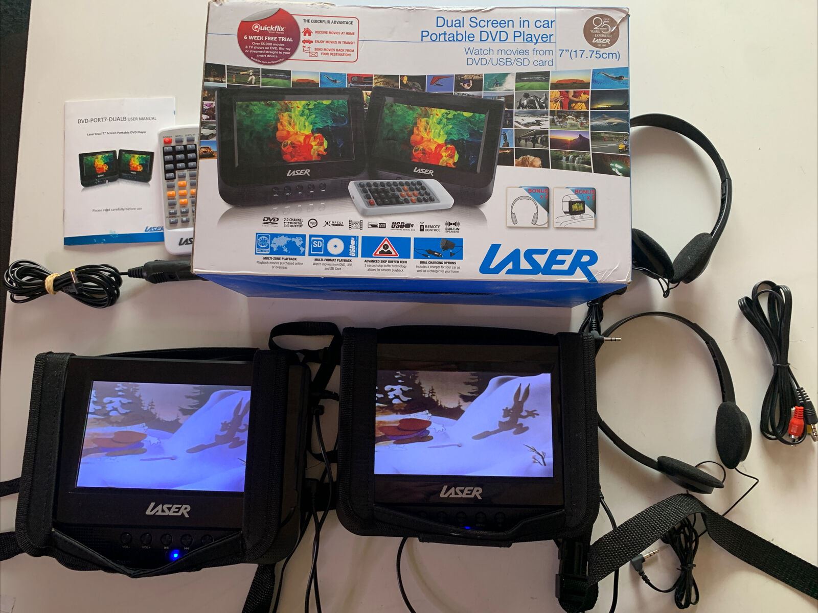 LASER DVD-PORT7-DUAL Portable DVD Player with 2x Screen 7" All Regions ...