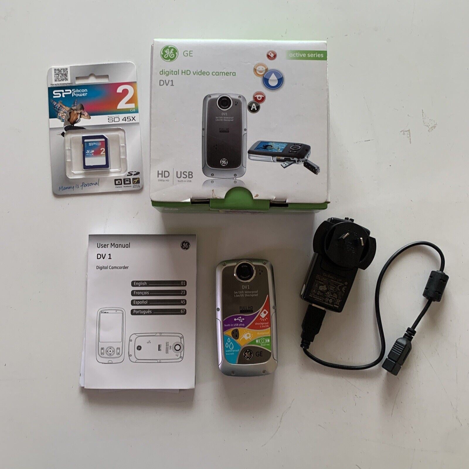 GE Digital HD Video Compact Camera DV1 Waterproof 2GB SD Card - hardly ...