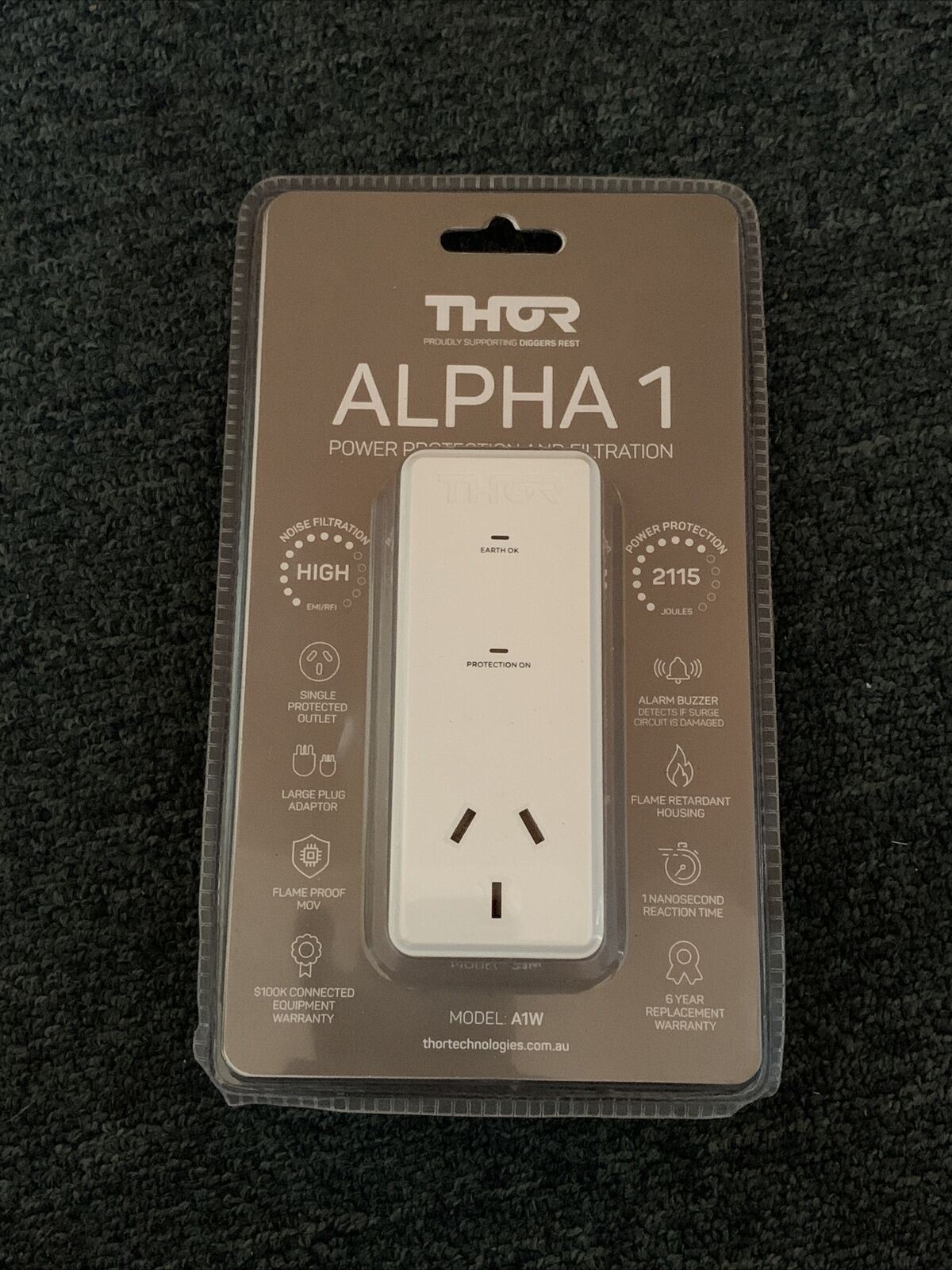 Thor Alpha 1 Single Outlet Forward Facing Power Filter & Surge Protect ...