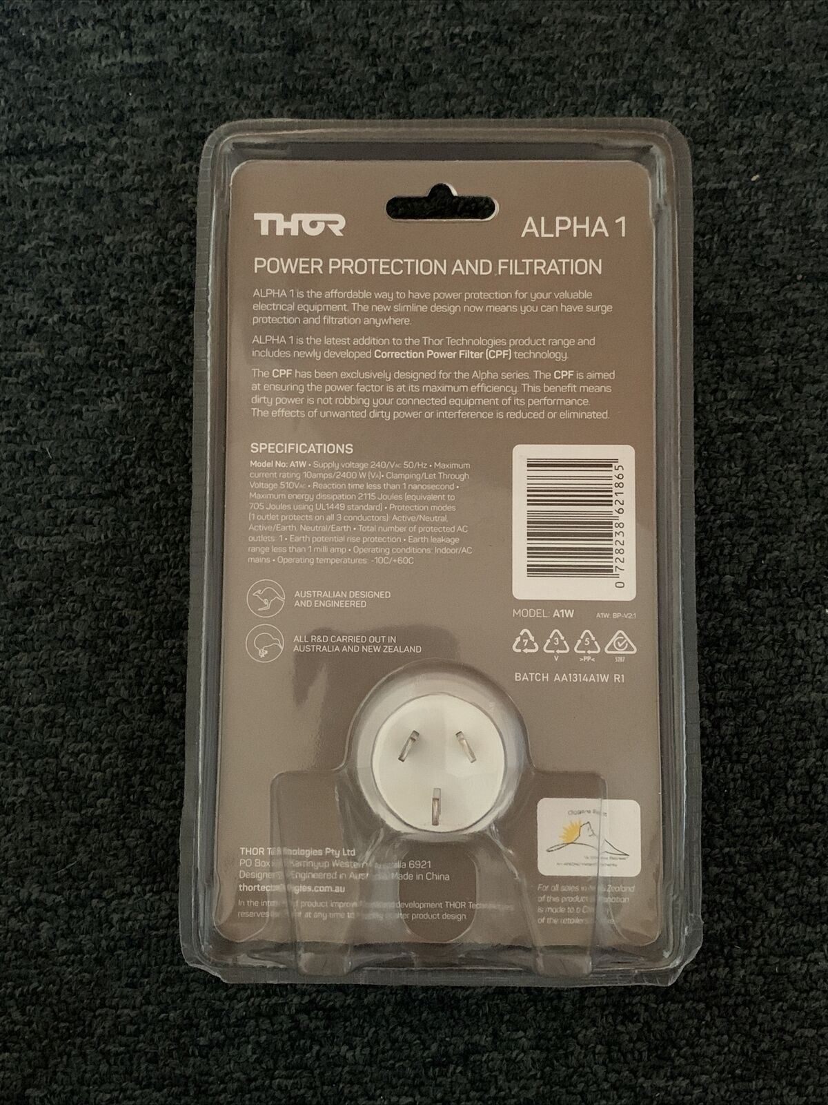 Thor Alpha 1 Single Outlet Forward Facing Power Filter & Surge Protect ...