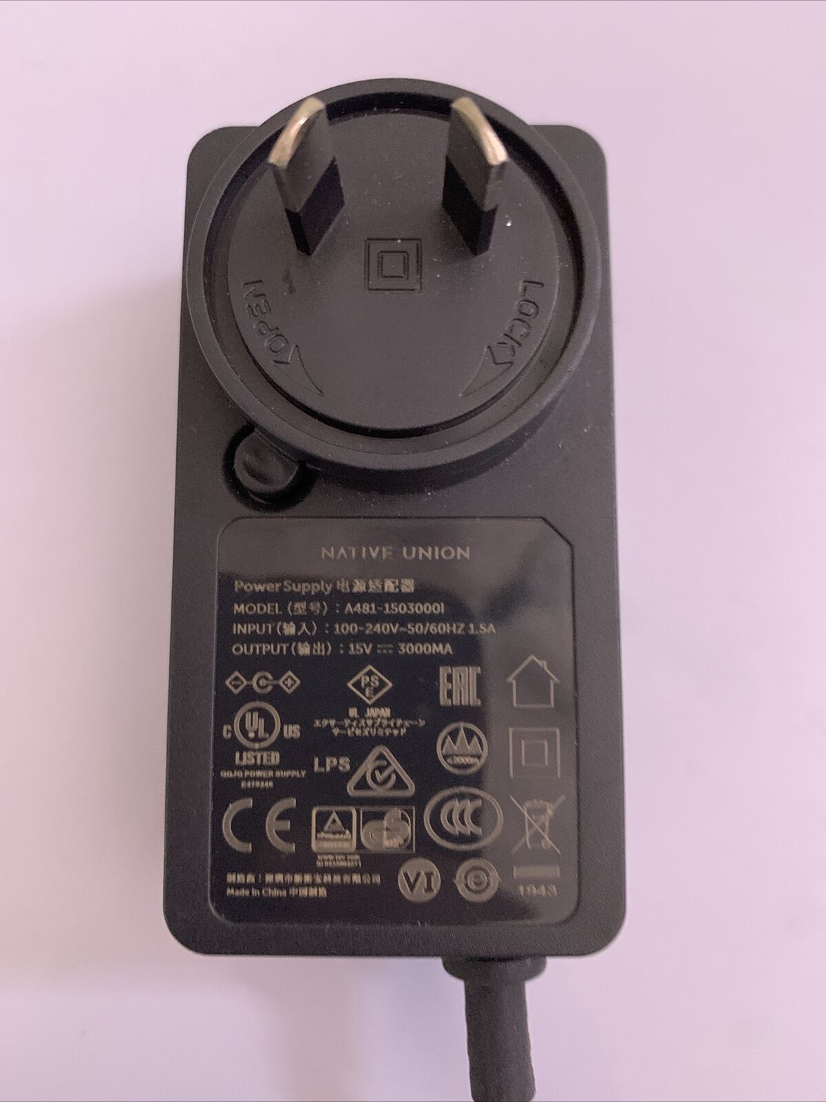 Native Union 15V 3000mA Power Supply A481-1503000I for Wireless Charge ...