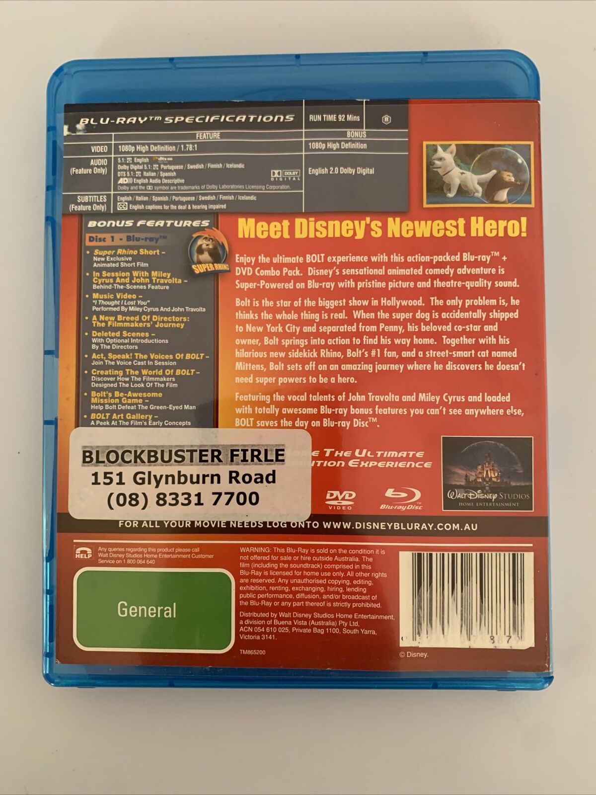 Bolt (Blu-ray, 2008) Disney Animation Film. Region B – Retro Unit