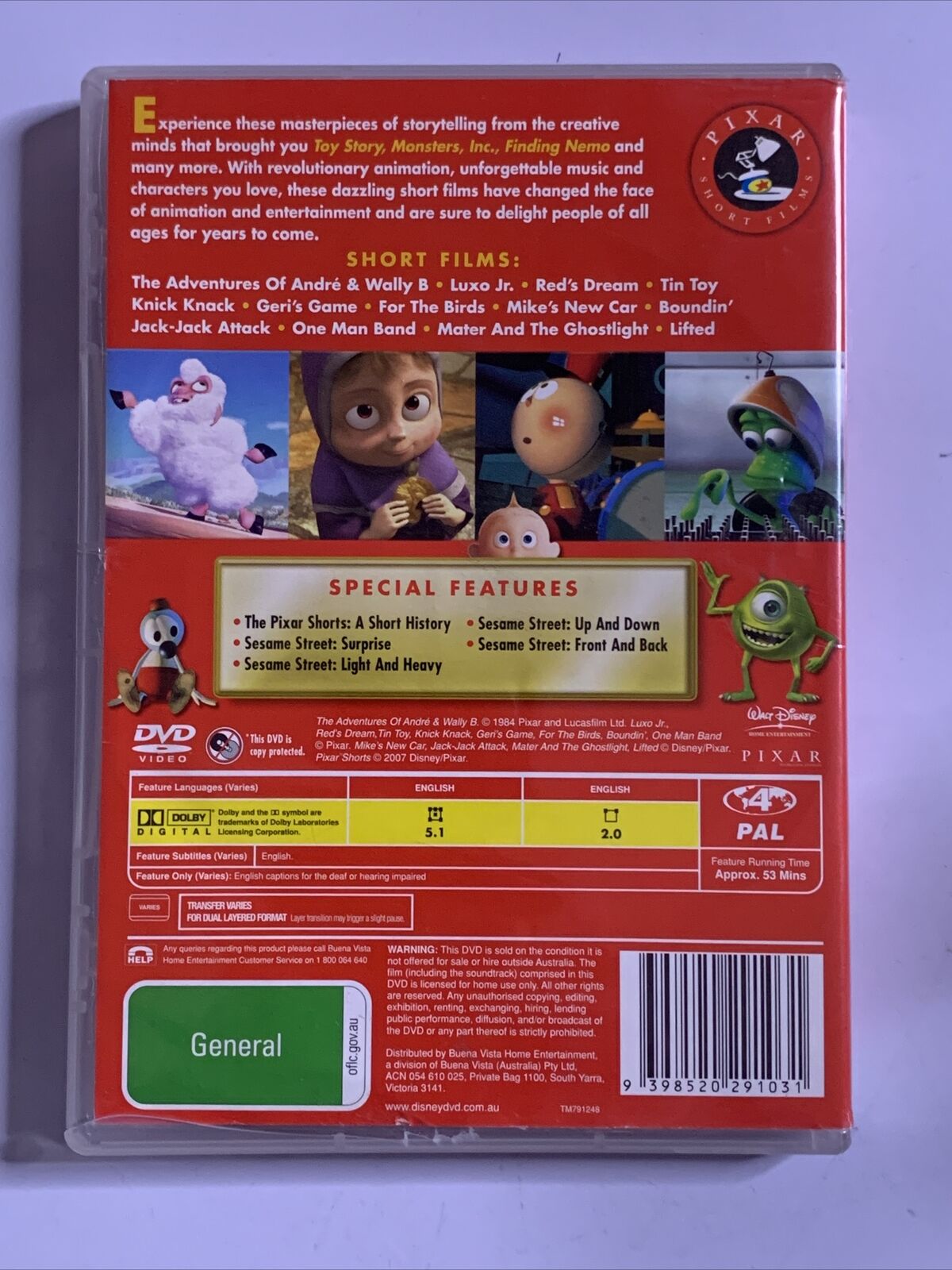 Disney Pixar Short Films Collection : Vol 1 (DVD, 2007) Region 4 ...