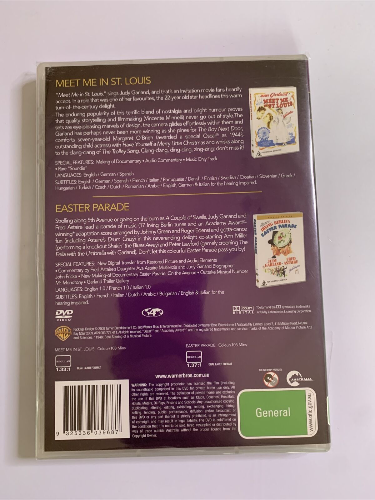 Meet Me In St Louis / Easter Parade (DVD, 1944) Judy Garland Region 4 ...