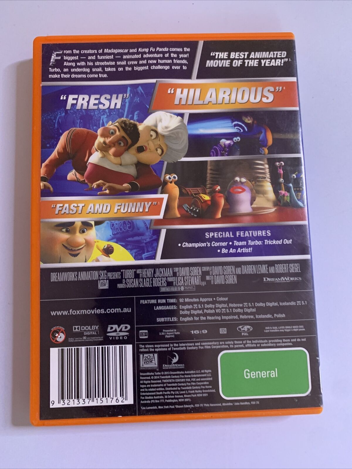 Turbo (DVD, 2013) Dreamworks Animated Film Region 4 – Retro Unit
